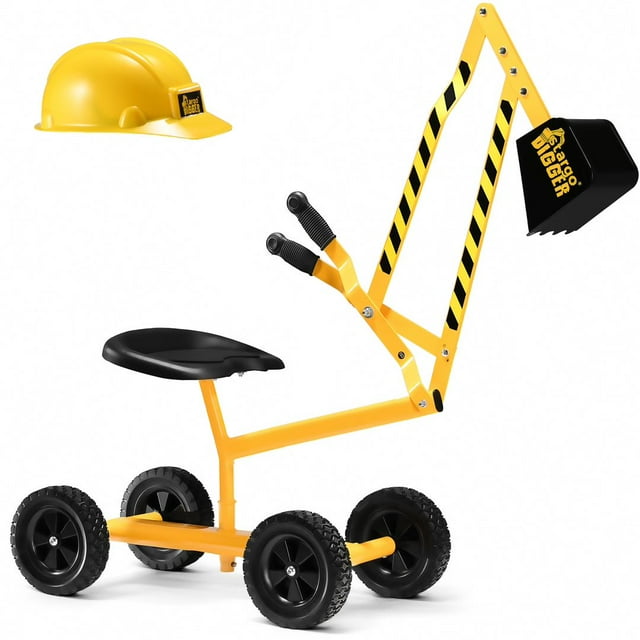 Stargo Kids Ride-On Excavator Toy with Steel Digger, Hat & Wheels ...