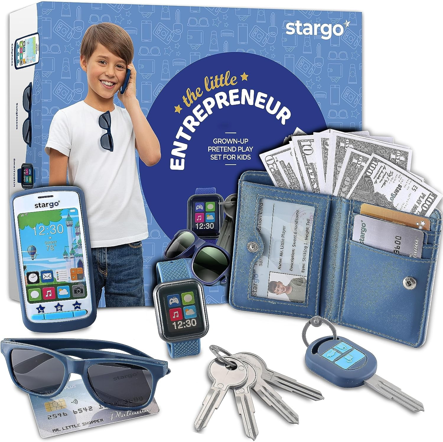 Stargo Boys Pretend Play Wallet Set with Toys, Cellphone, Smartwatch ...