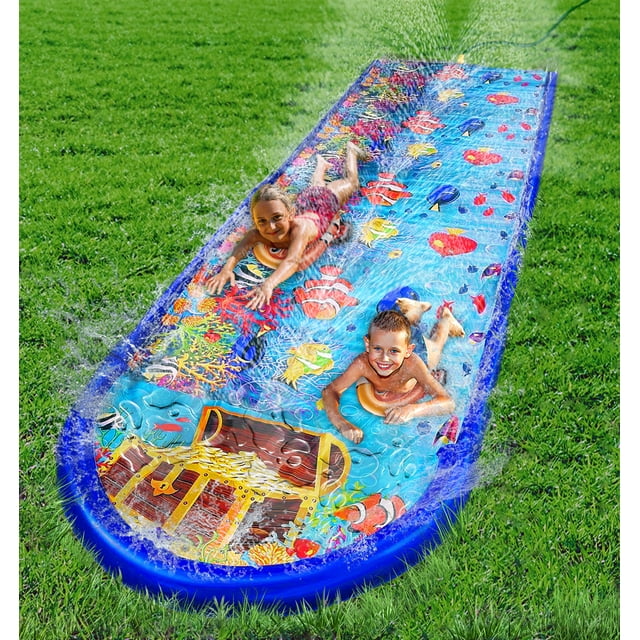 Stargo 18ft x 5ft Undersea Dual Slip N Slide with Splash Pad, Sprinkler ...