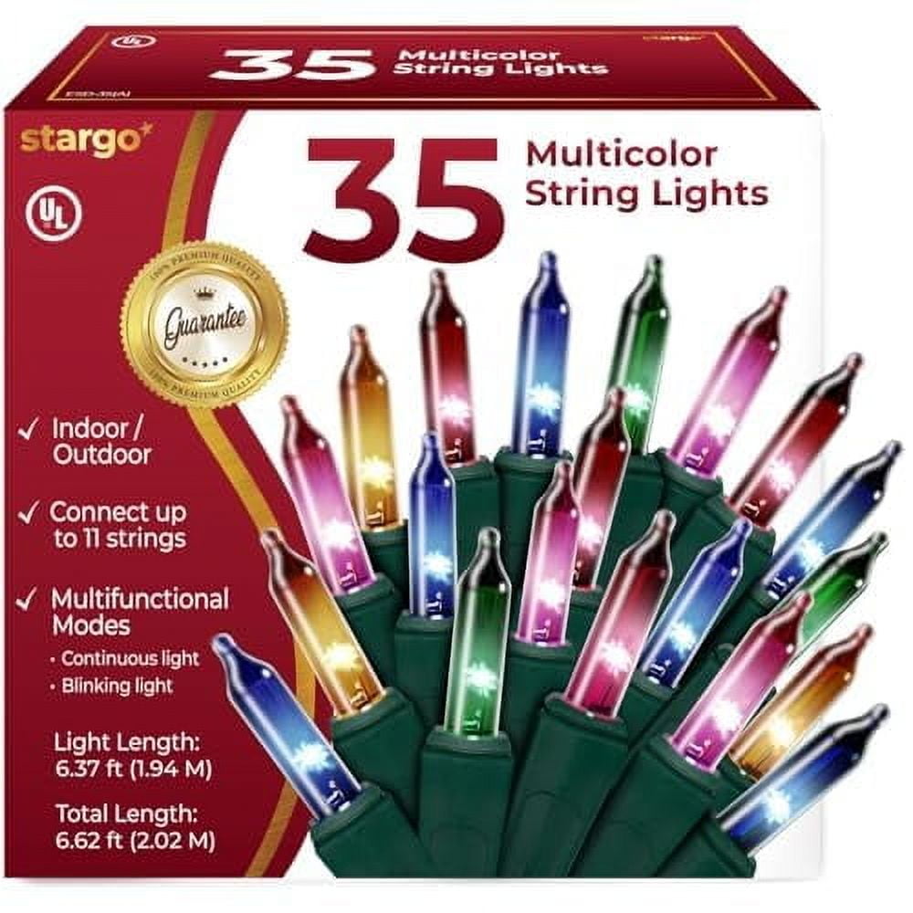 StarGo Warm Multi Color Christmas Tree Lights, 6.3 ft String with 35 ...