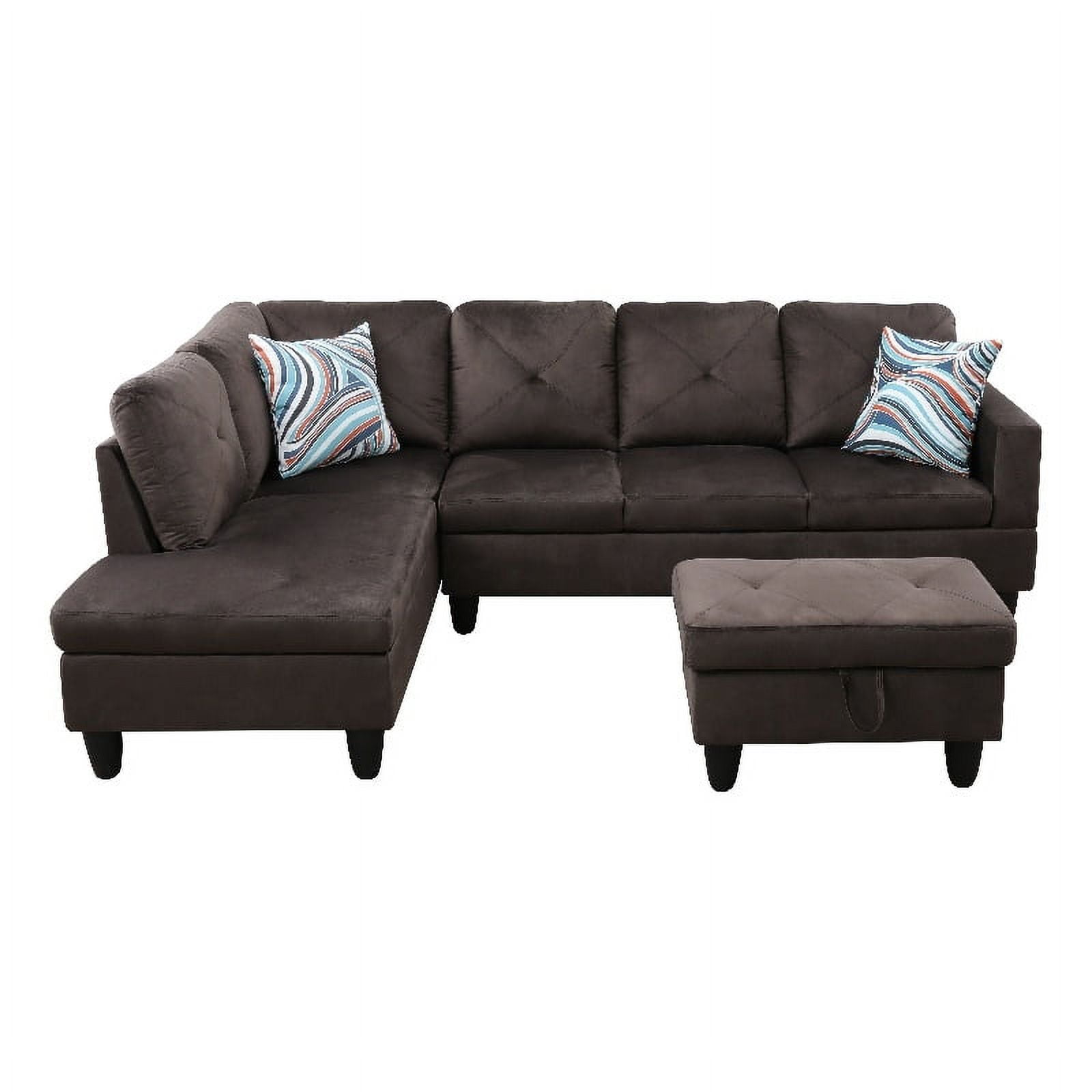 Starhome L Shaped Chocolate Couch with Ottoman(Pillows Included) Microfiber - Walmart.com