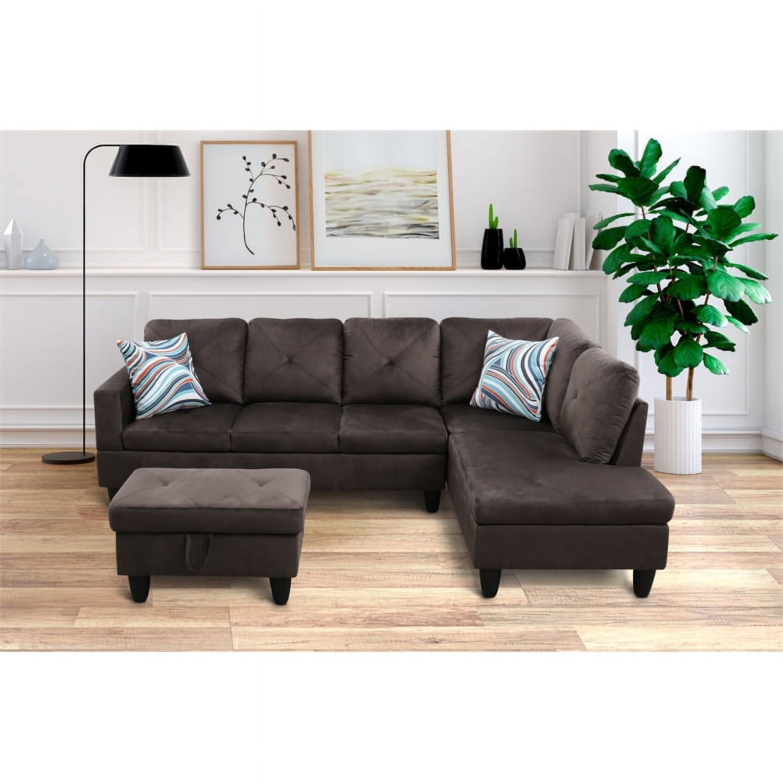 Starhome L Shaped Chocolate Couch with Ottoman(Pillows Included ...