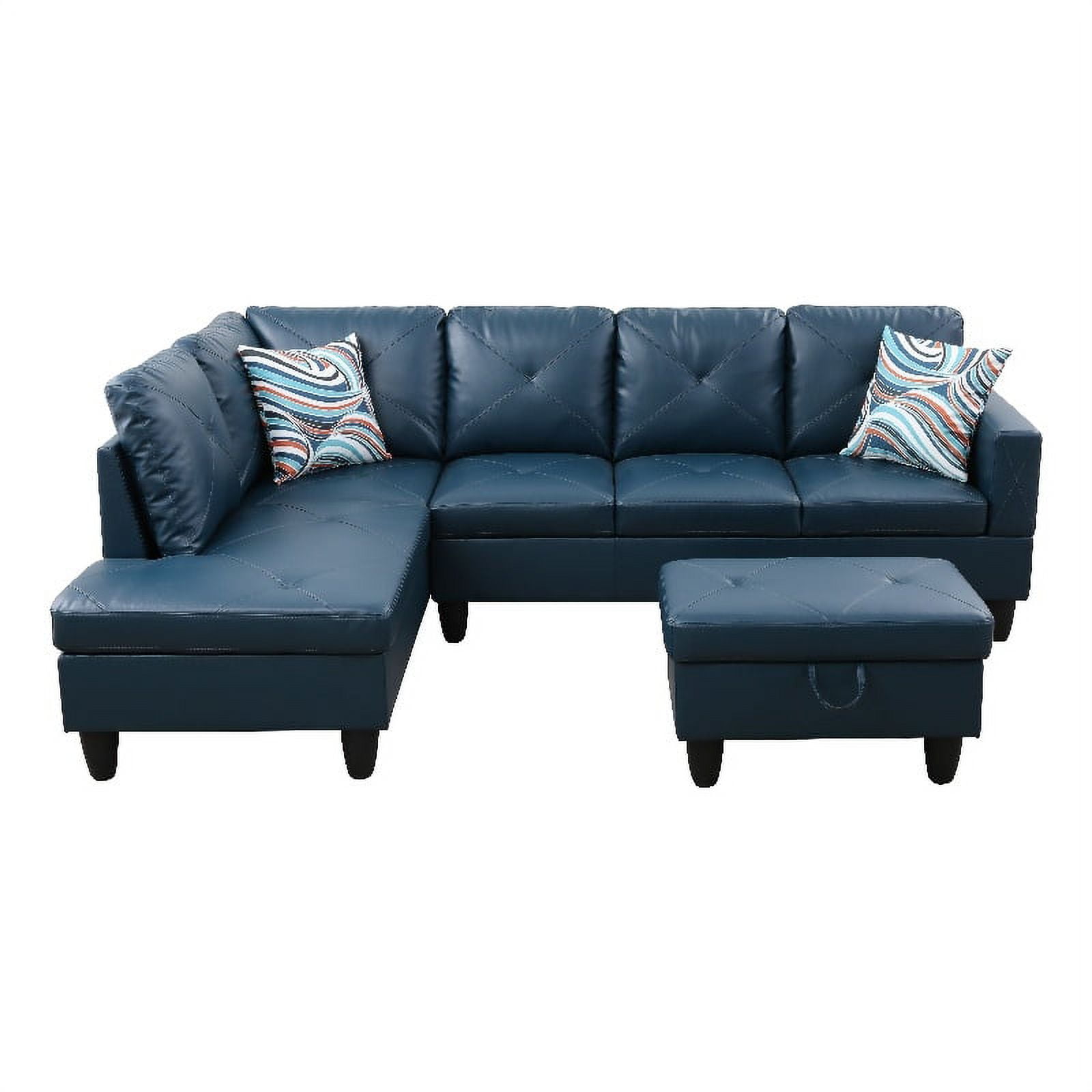 Starhome L Shaped Denim Couch with Storage Ottoman(Pillows Included ...