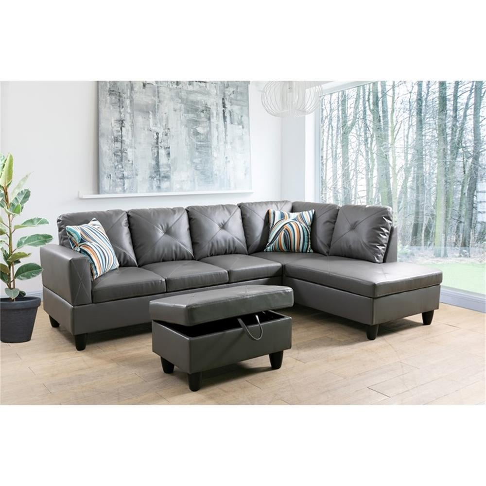 Starhome L Shaped Gray Couch with Ottoman(Pillows Included) Microfiber ...