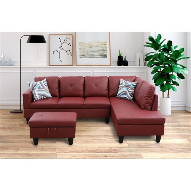Starhome L Shaped Red Couch with Storage Ottoman(Pillows Included ...