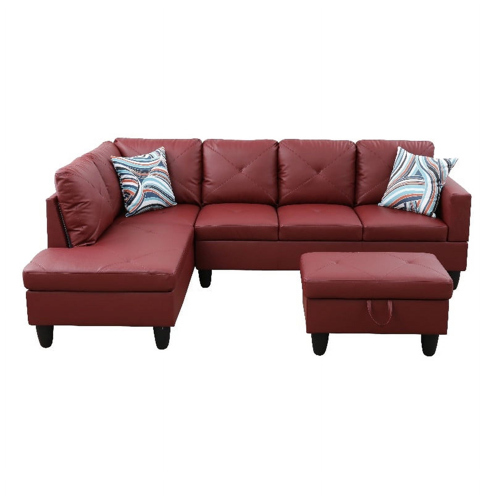 Starhome L Shaped Red Couch with Storage Ottoman(Pillows Included ...