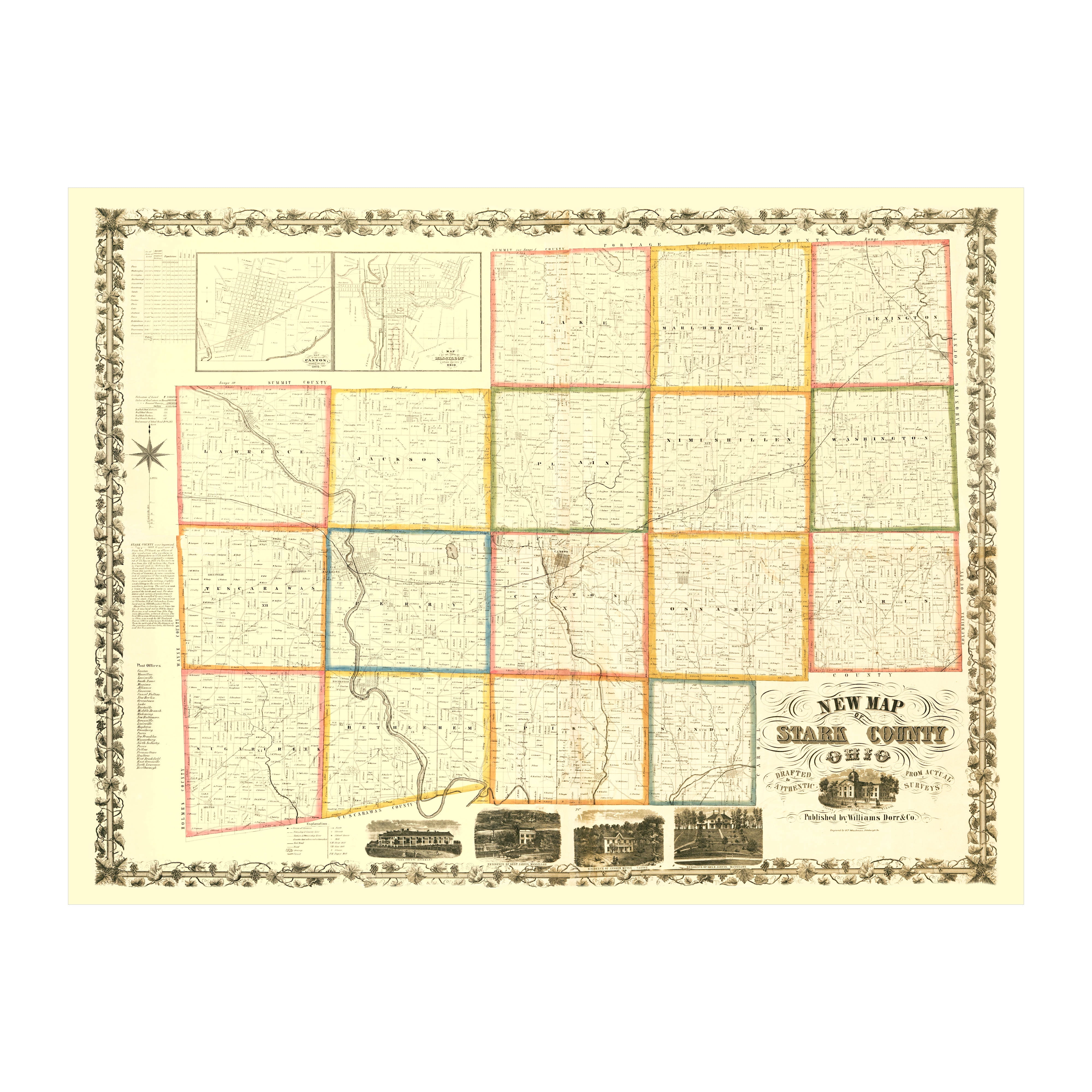Stark County Ohio Art, 1850 Vintage Map of Stark County OH History Wall ...