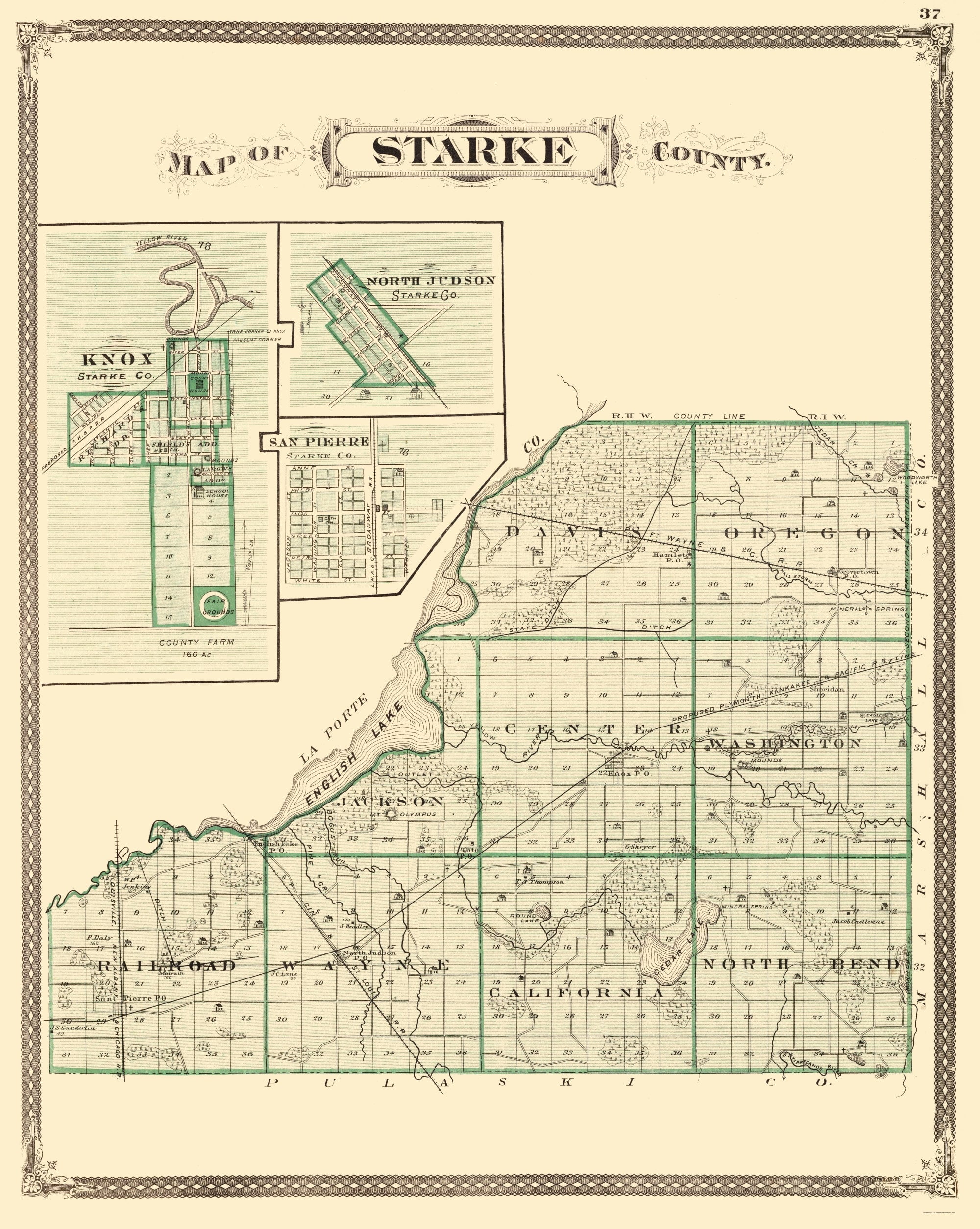 Historic County Map - Starke County Indiana - Baskin 1876 - 23 x 28.83 ...