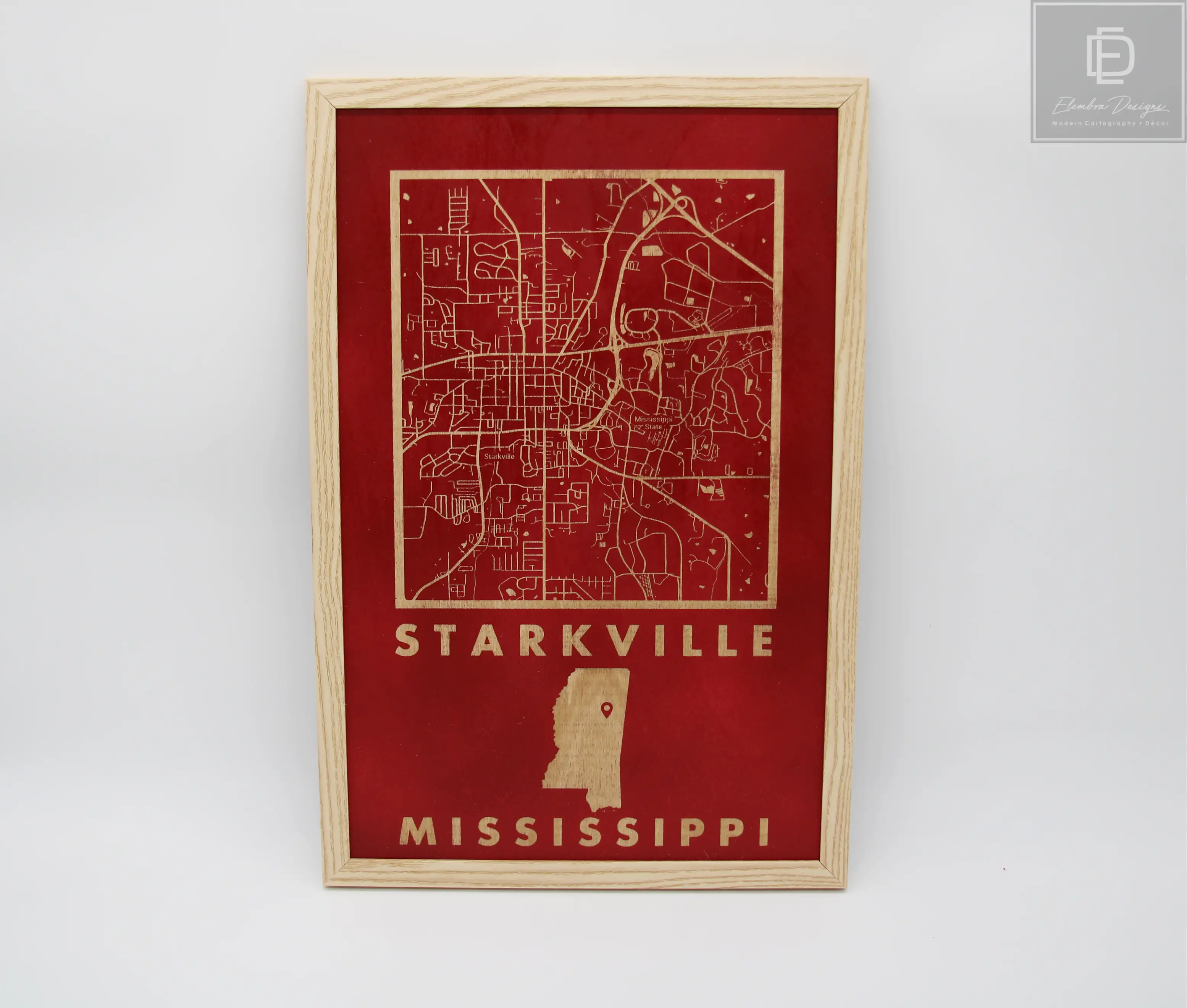 Starkville, Mississippi Laser Etched Wood Street Map - MSU Campus Map ...