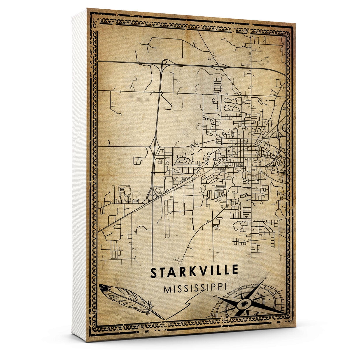 Starkville Vintage Map Prints Canvas, Mississippi map style Watercolor ...
