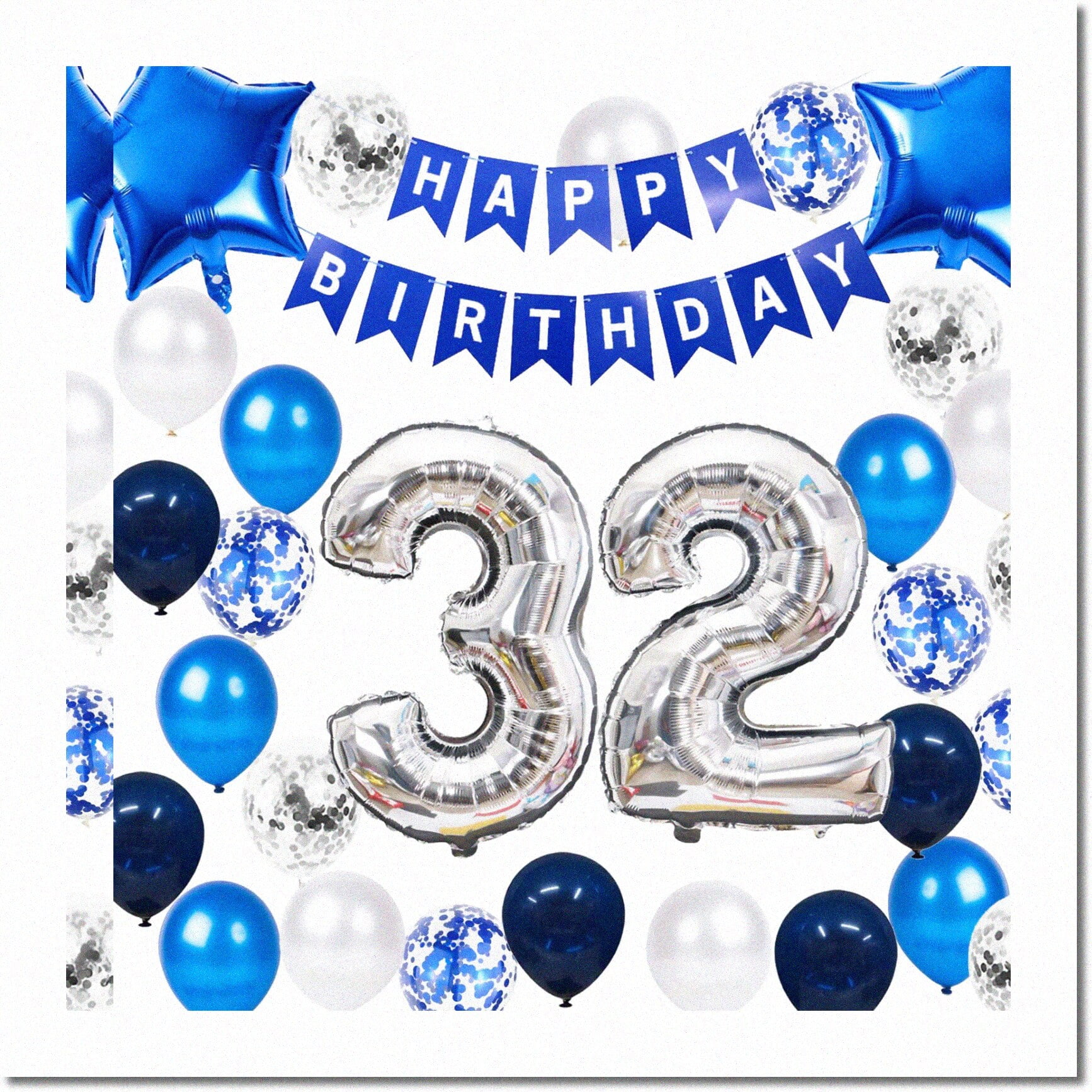 Starlight 32nd Birthday Bash Kit - Blue Silver Decorations for Men Him ...