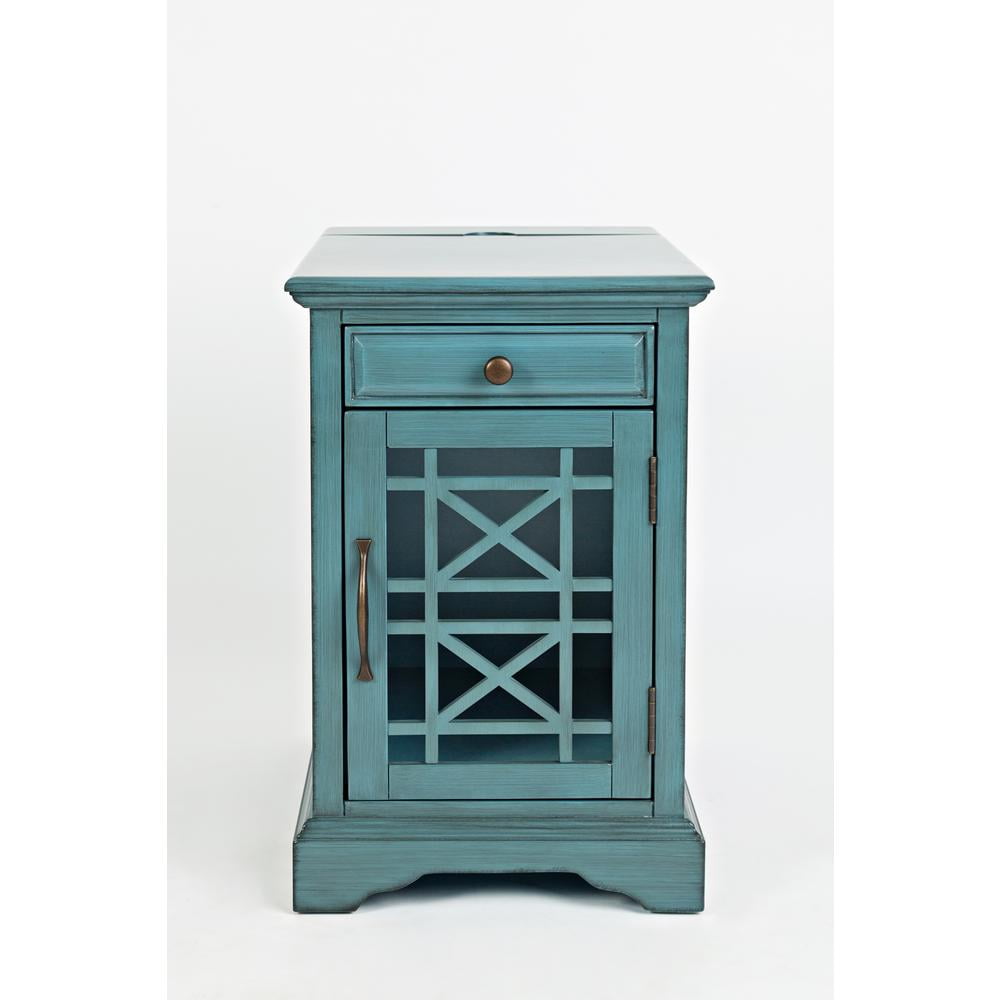 Starlight Canyon Home Blue Chairside End Table with USB Charging Ports, Acacia, Glass ...