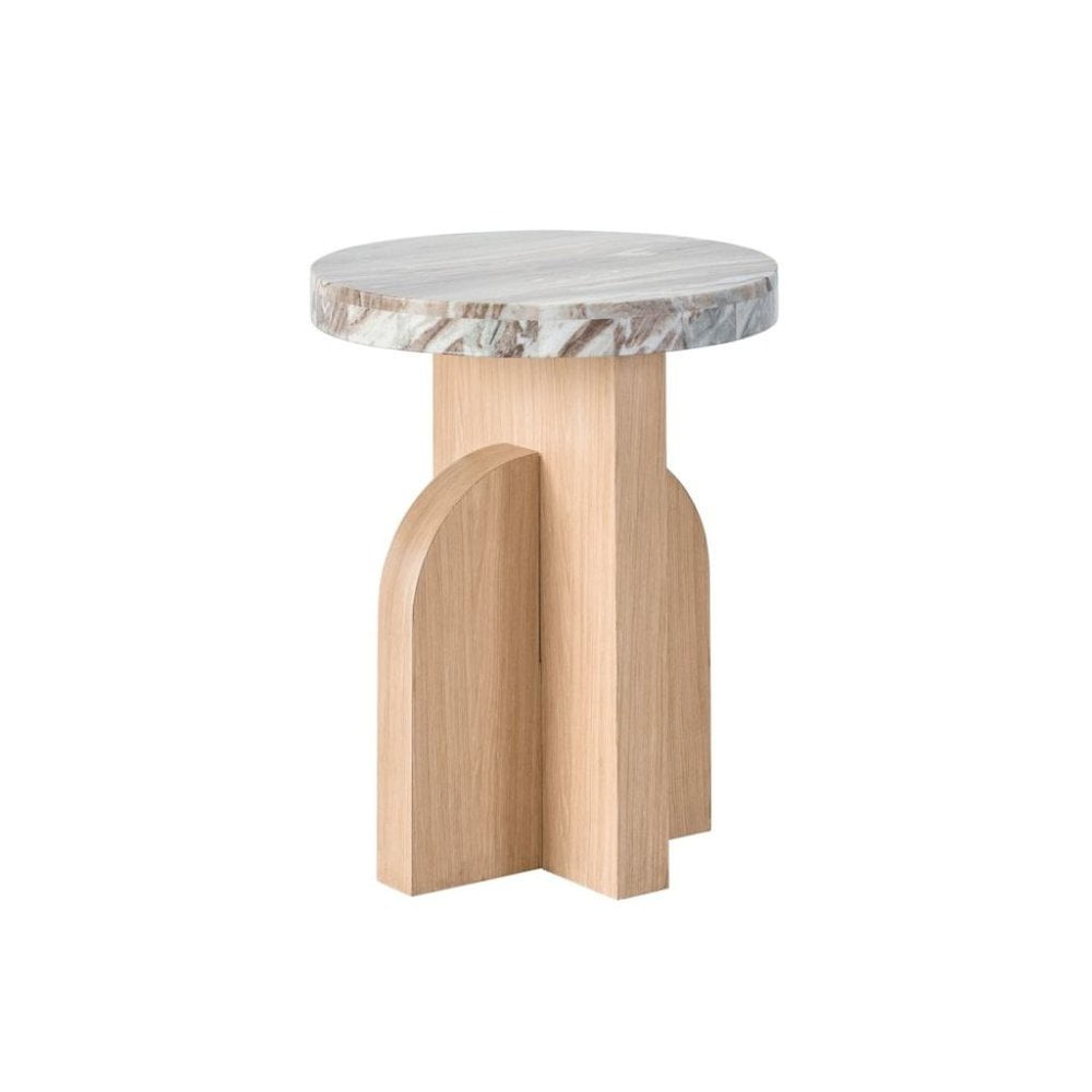 Starlight Canyon Home White Marble Accent Table with Oak-Finished Pedestal Base For Living Room ...