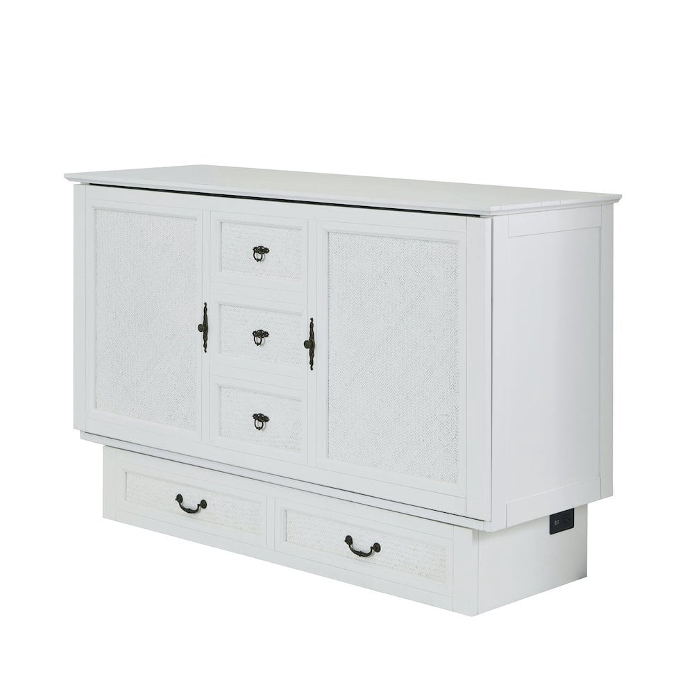 Starlight Canyon Home White Queen Cabinet Bed with Wicker Detail and ...