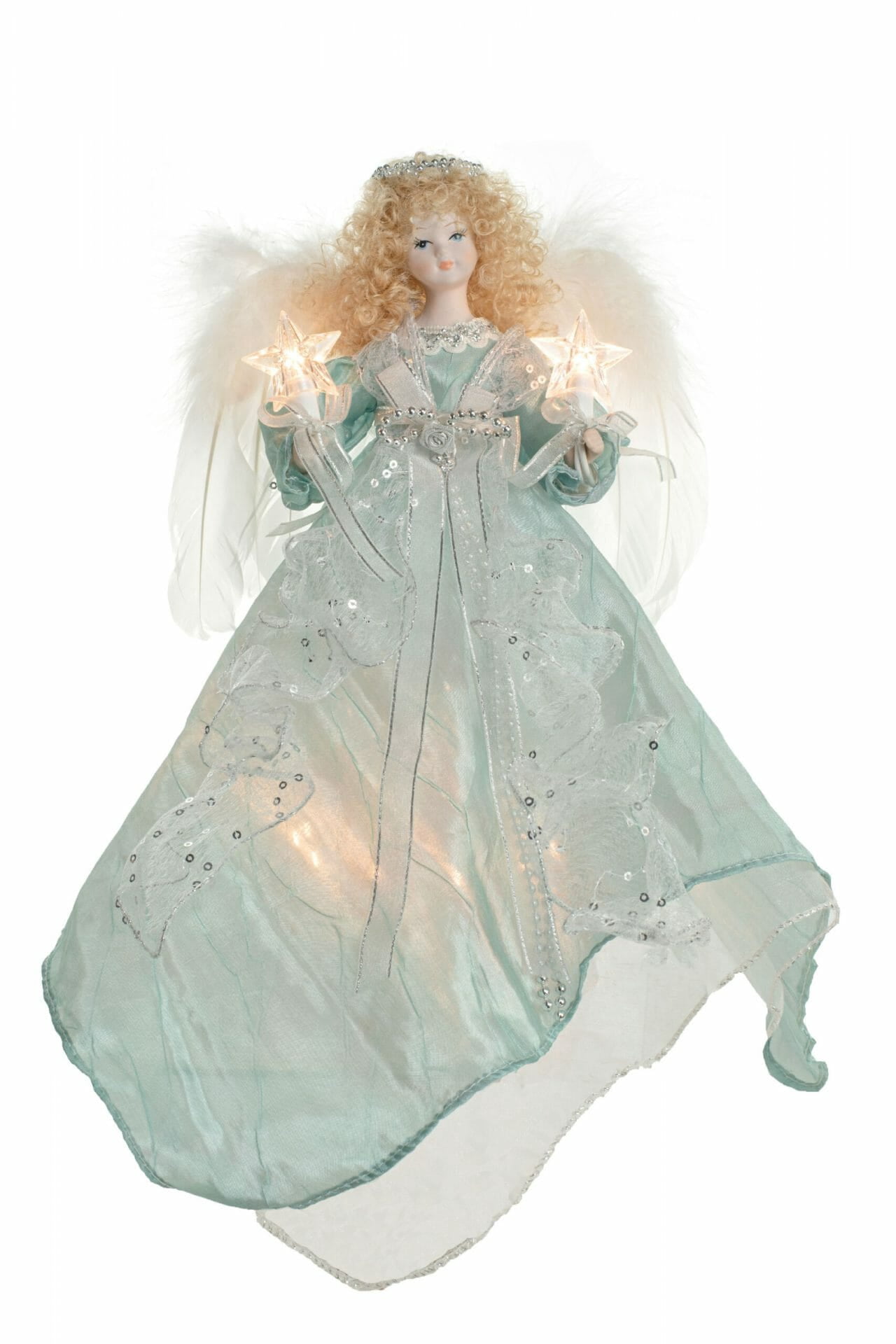 Starlight Collection, Aqua Blue Fabric 10-Light Angel Tree topper with ...
