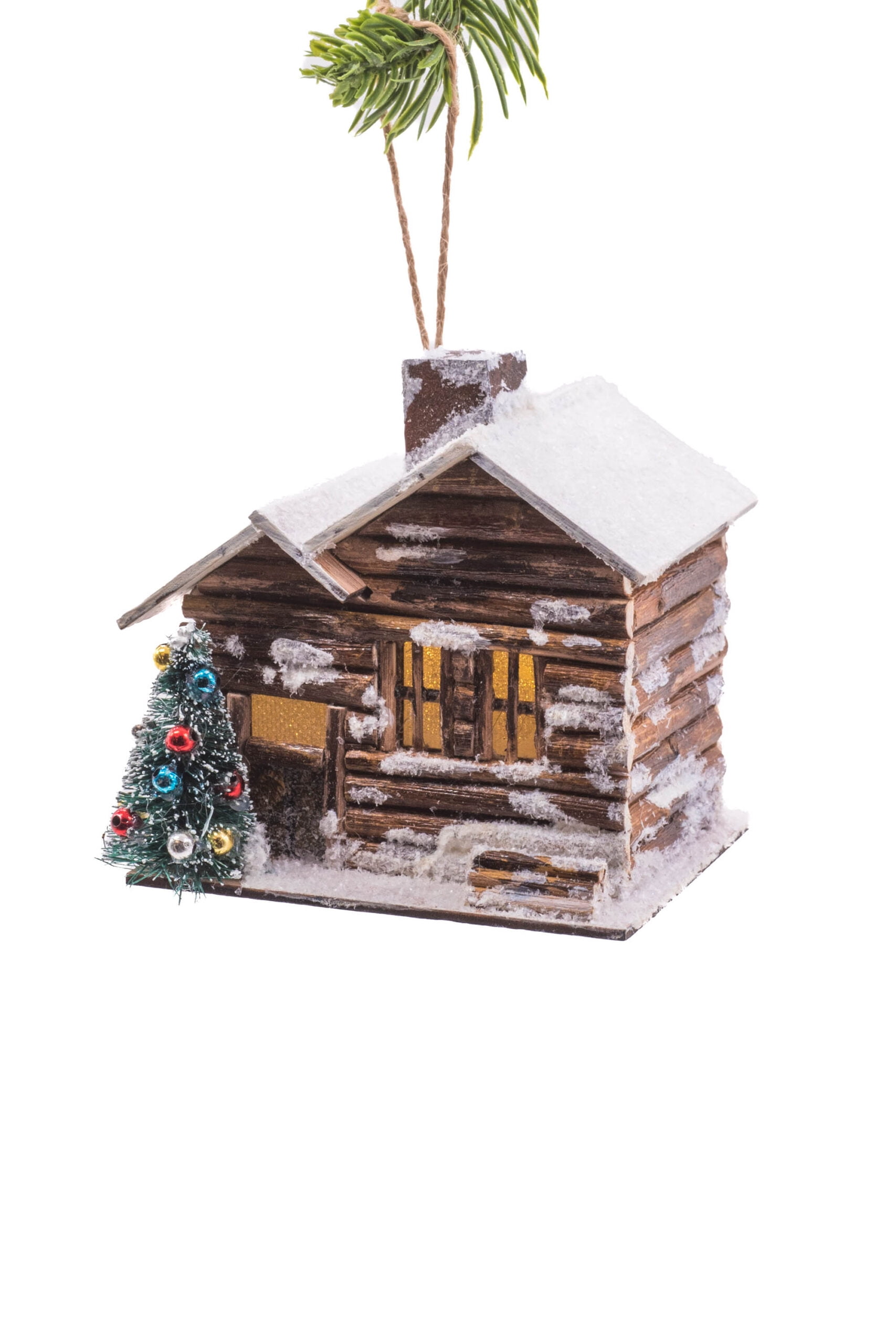 Starlight Collection, Brown/White Mdf Hanging Cabin Lighted Ornament ...