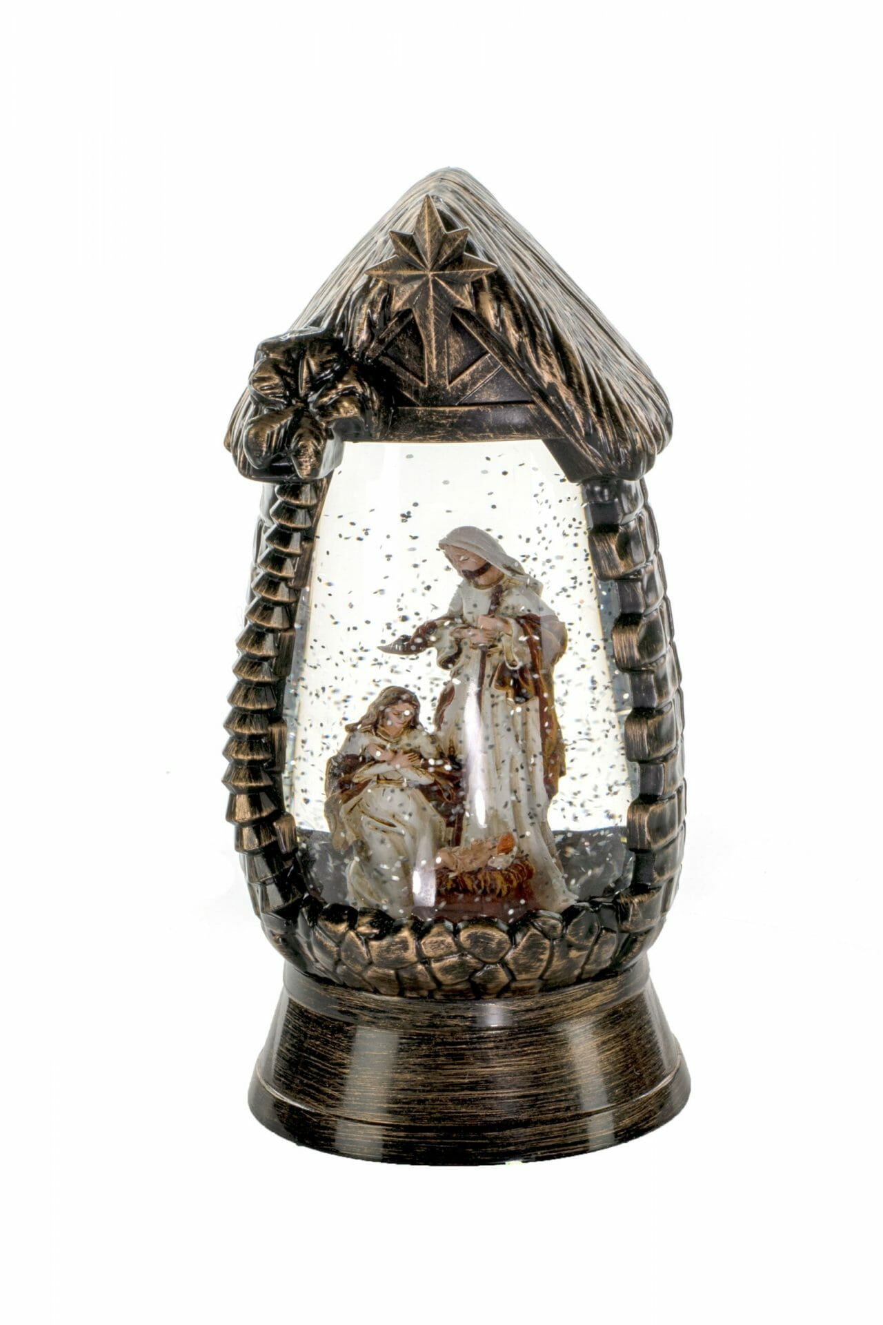 Starlight Collection, Gold/Black Ornate Manger LED Snow Globe with ...
