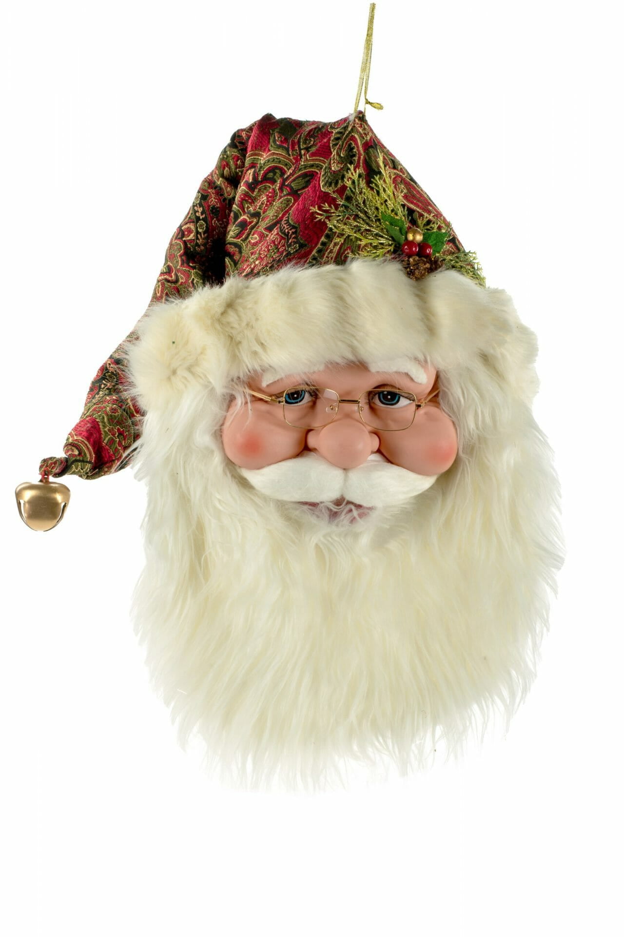 Starlight Collection, Green/Red Fabric Hanging Life Size Santa Head ...