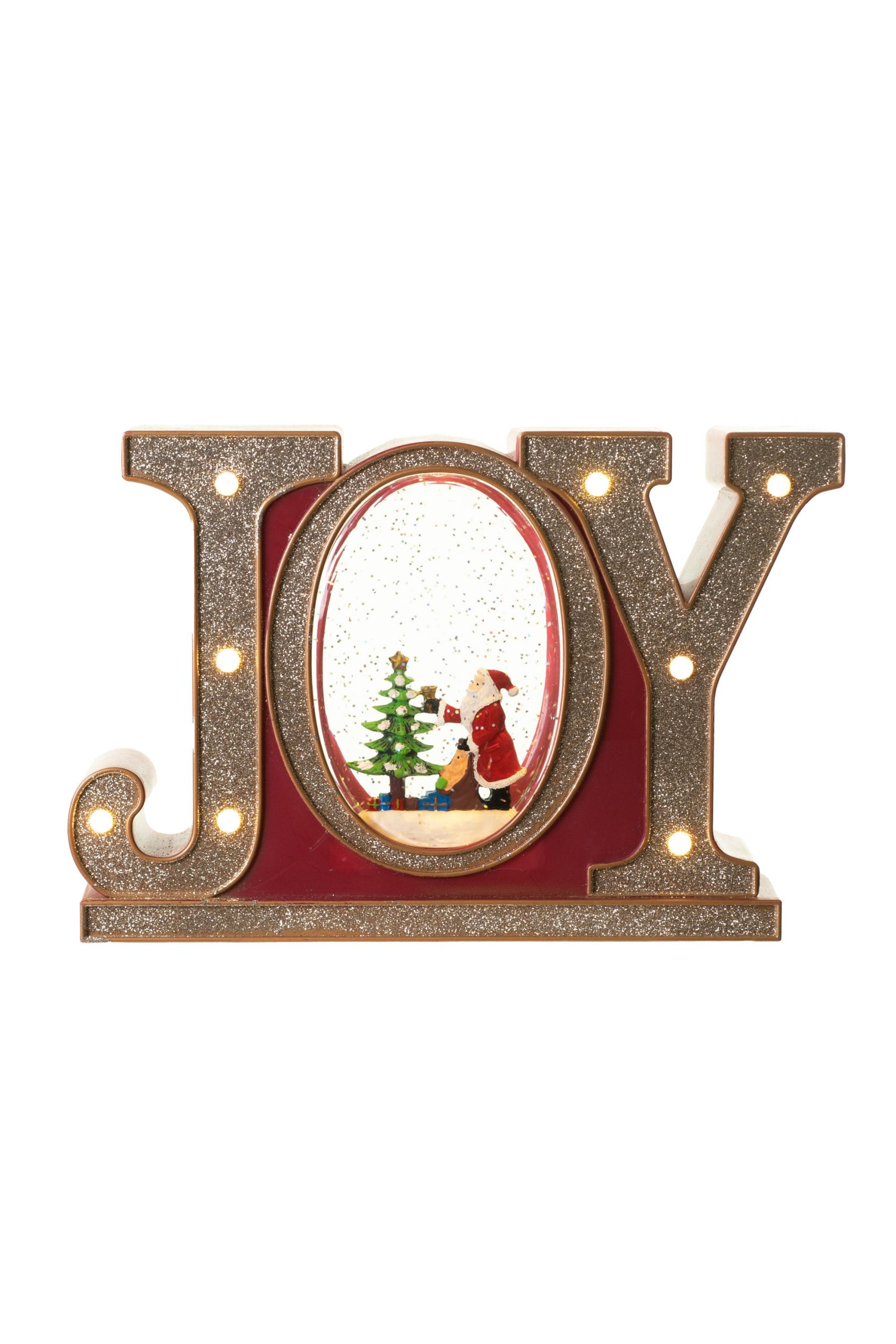 Starlight Collection, Red/Gold "JOY" LED Snow Globe with Santa- Scape ...
