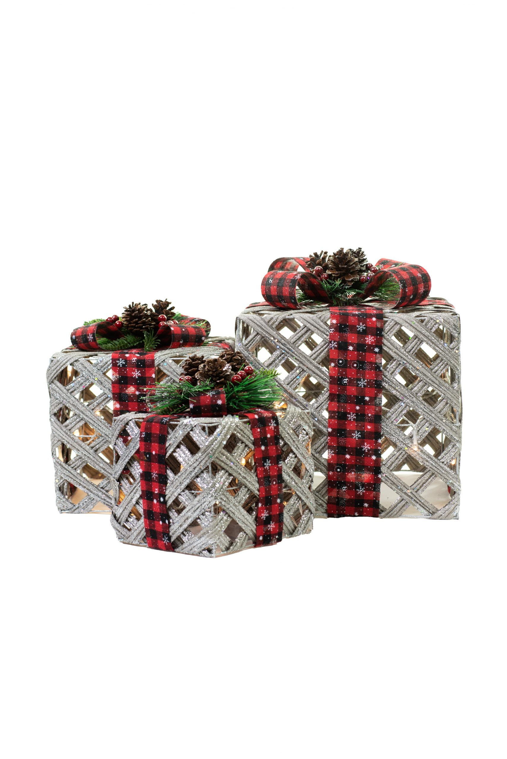 Starlight Collection, Silver Rattan Glittered Three Piece Woven LED ...