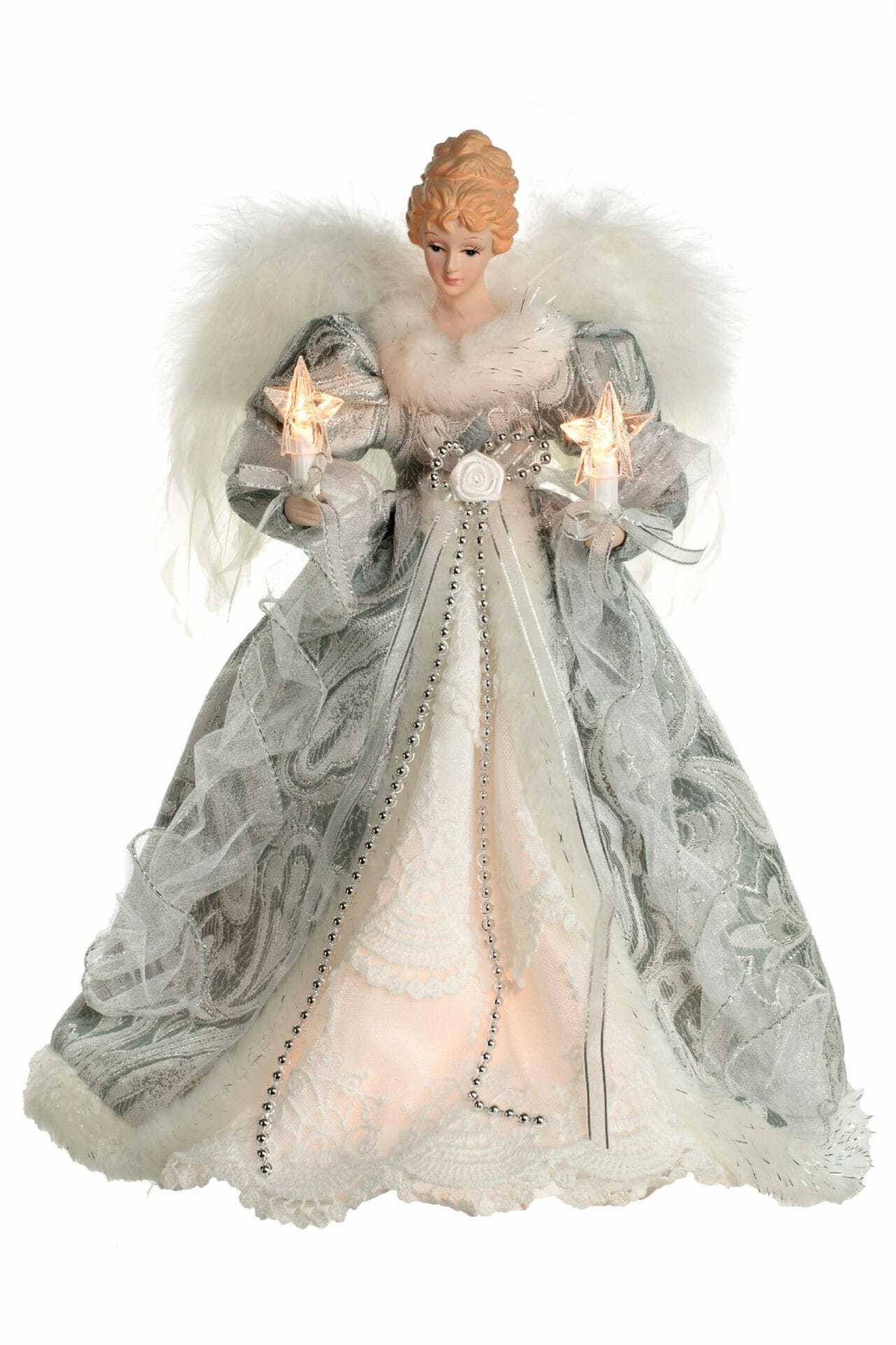 Starlight Collection, Silver/White Fabric Vintage 10-Light Angel Tree ...