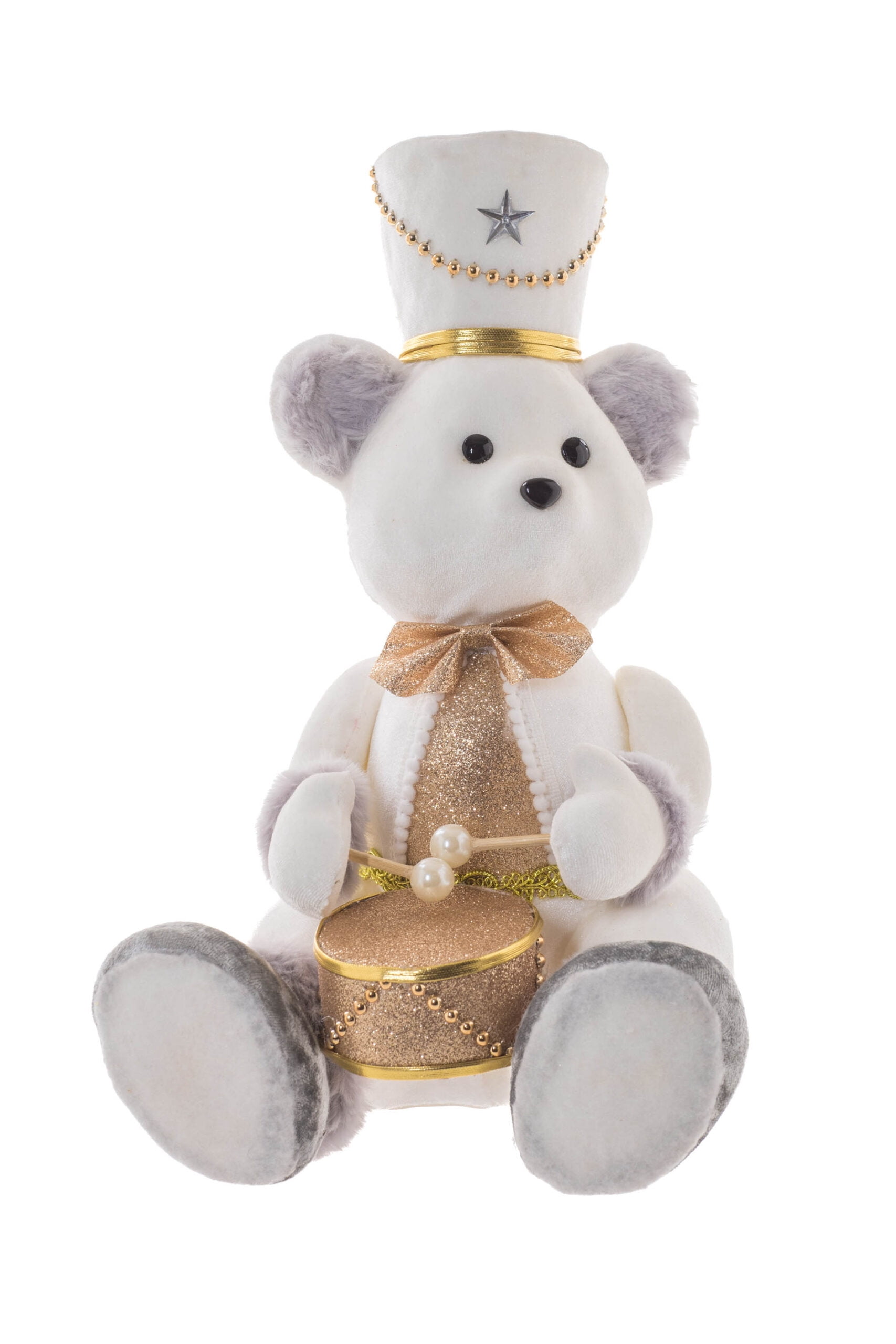 Starlight Collection, White/Gold Faux Fur Sitting Drummer Bear with ...