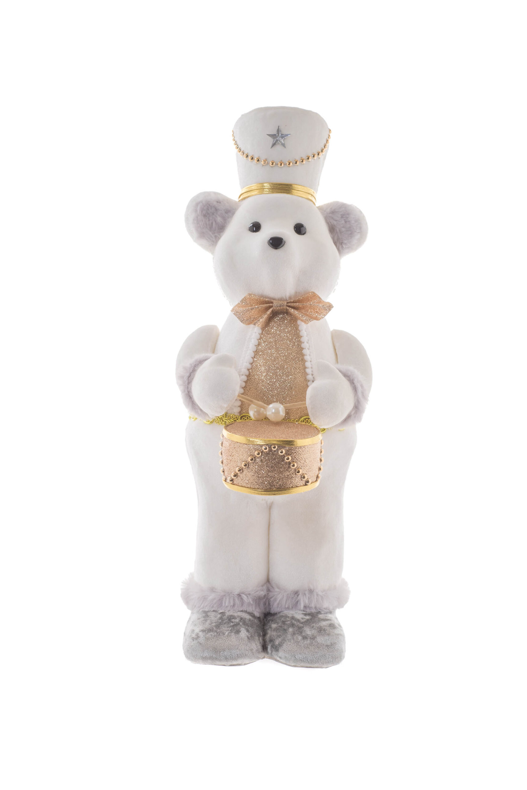 Starlight Collection, White/Gold Faux Fur Standing Drummer Bear with ...