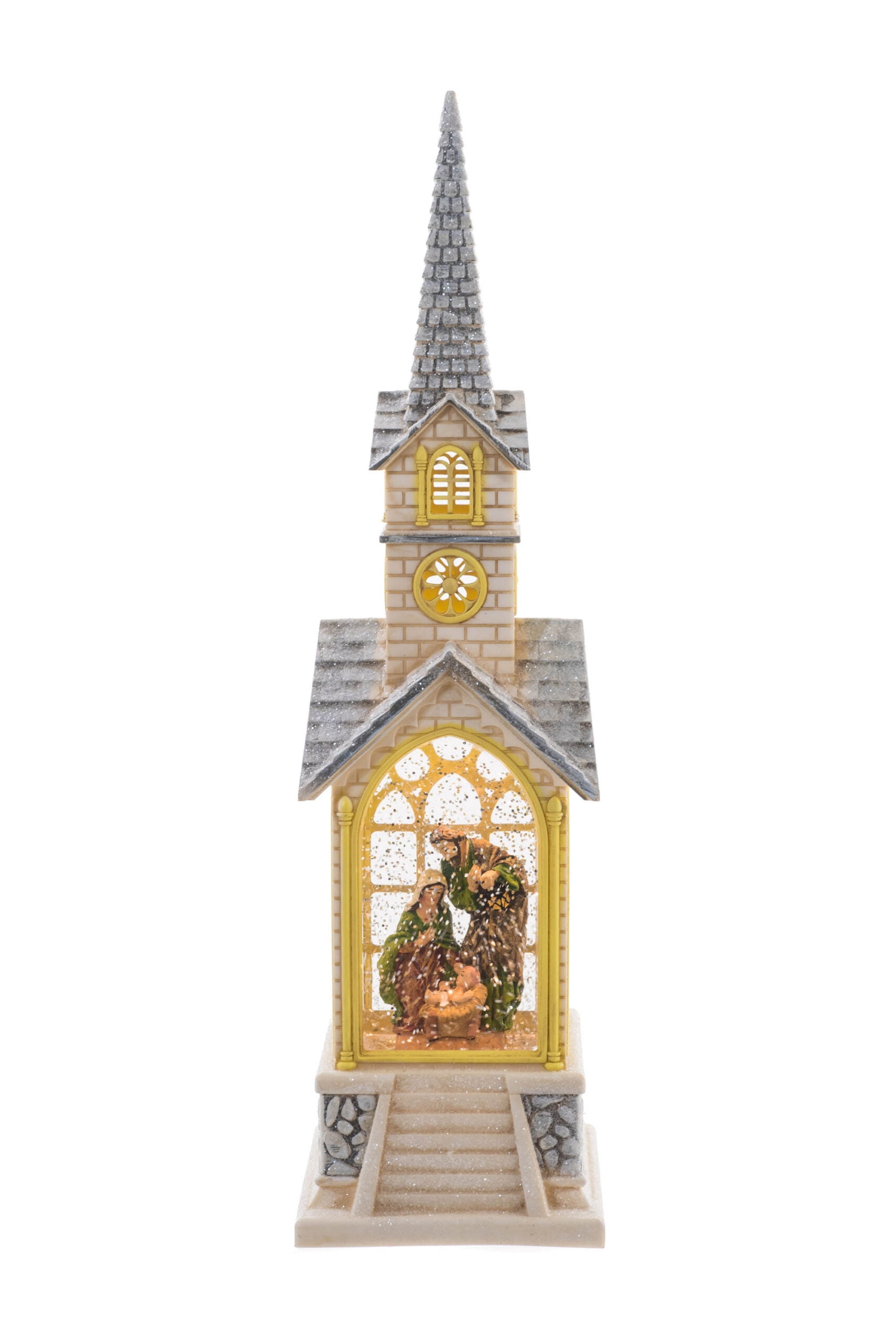 Starlight Collection, White Plastic Church LED Snow Globe with Nativity ...
