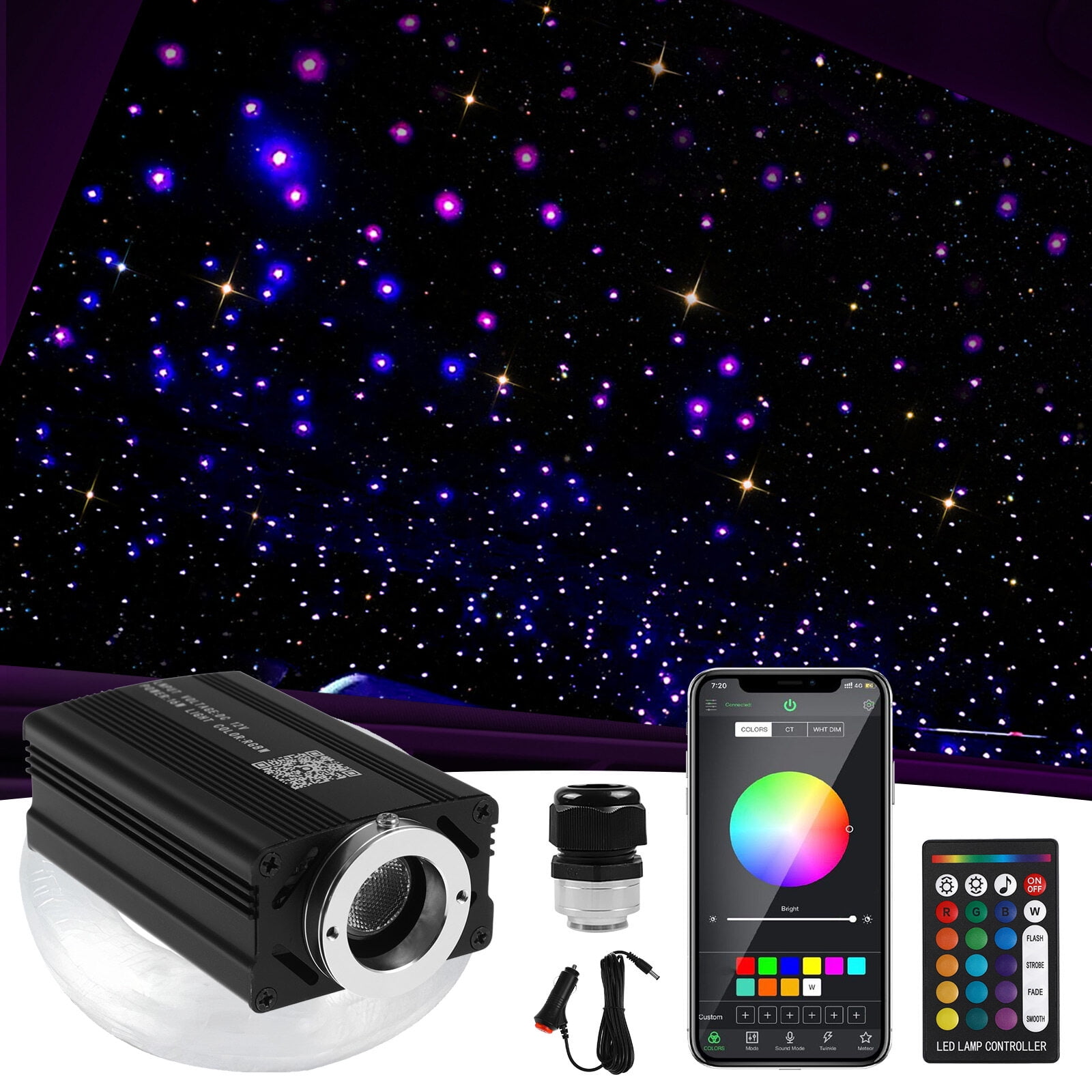 Starlight Headliner Kit, 16W Twinkle Fibre Optic Lights Star Ceiling ...