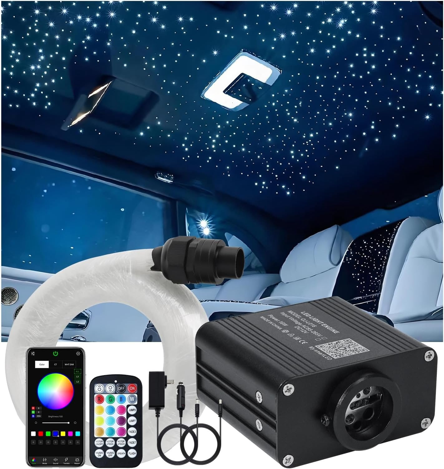 Starlight Headliner Kit 500 count Twinkle 0.03in(6.5ft/2m) Fiber Optic ...