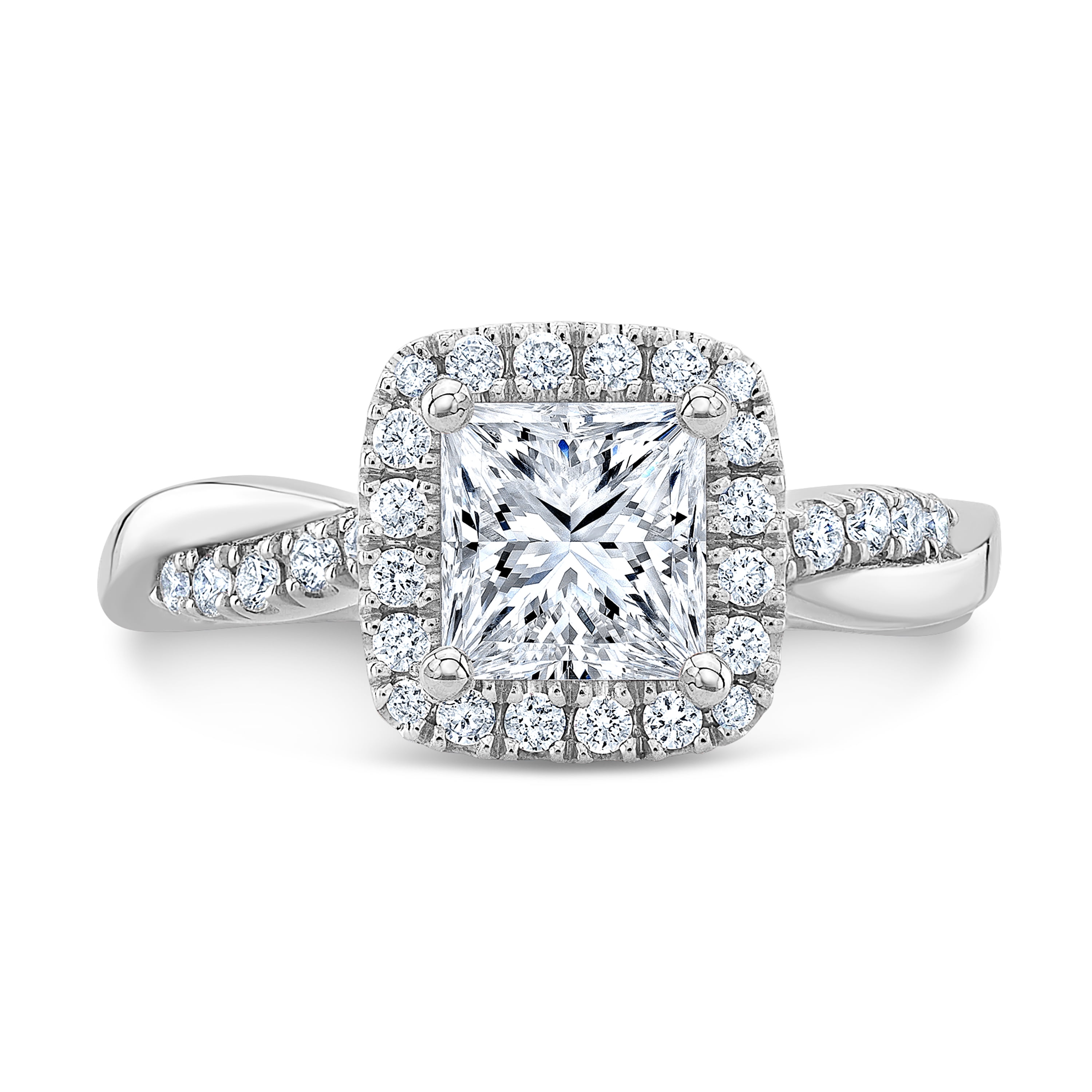 Starlight Jewel 2.1 Ct Princess Cut Diamond Ring - 14K White Gold Over ...