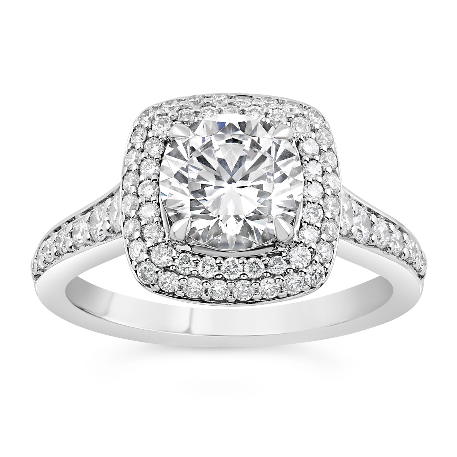Starlight Jewel 14K White Gold Plated Double Halo Ring - 2.04 Ct Round ...