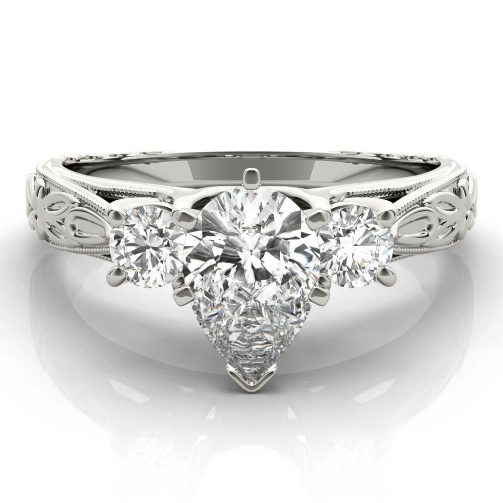 Starlight Jewelry Pear Cut 2.13 Ct Moissanite Ring - Elegant Double Prong Three Stone Setup ...