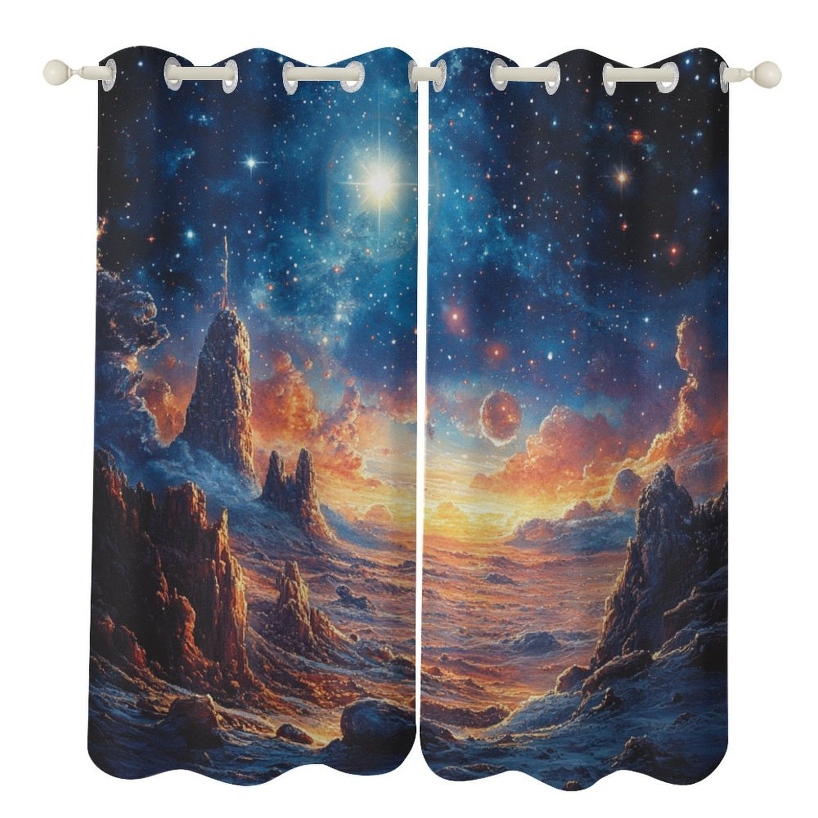 Starlit Sky Grommet Blackout Curtains for Bedroom And Living Room - 2 ...