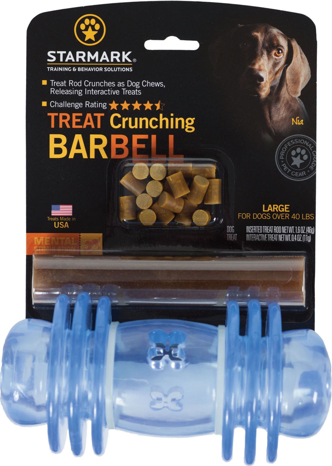 Starmark Crunching Barbell Dog Toy with Treat Rod & Interactive Treats ...