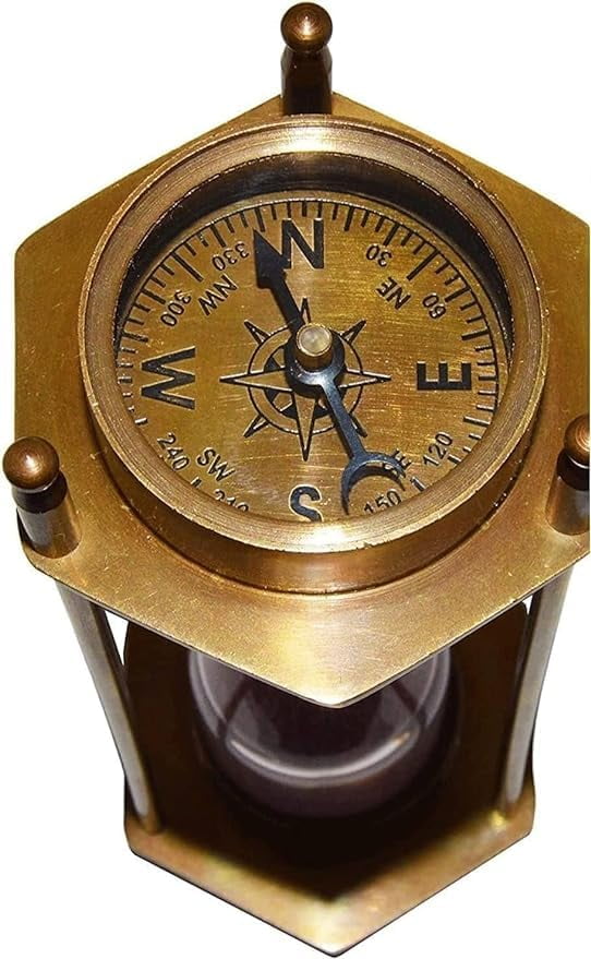 Starme Brass Antique Style Sand Timer, Small Sand Clock Vintage Sand Watch with Compass ...