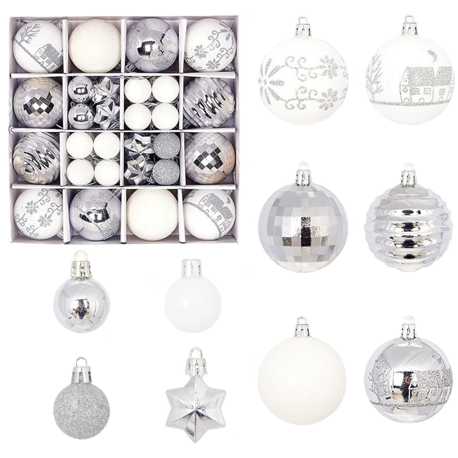 Staron 44Pcs Christmas Tree Decorations Set, Silver Ornaments ...