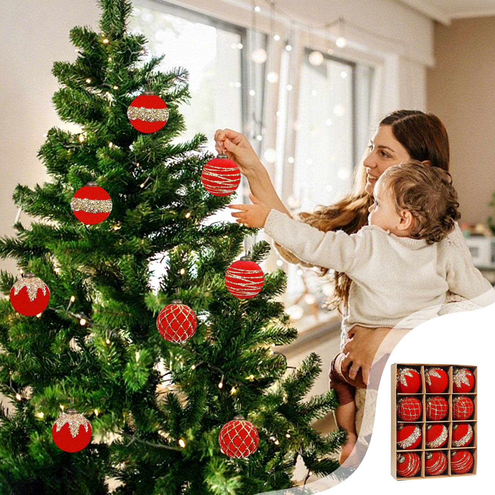 Staron under $5! 8cm Flocked Christmas Balls with Glitter, Set of 12 ...