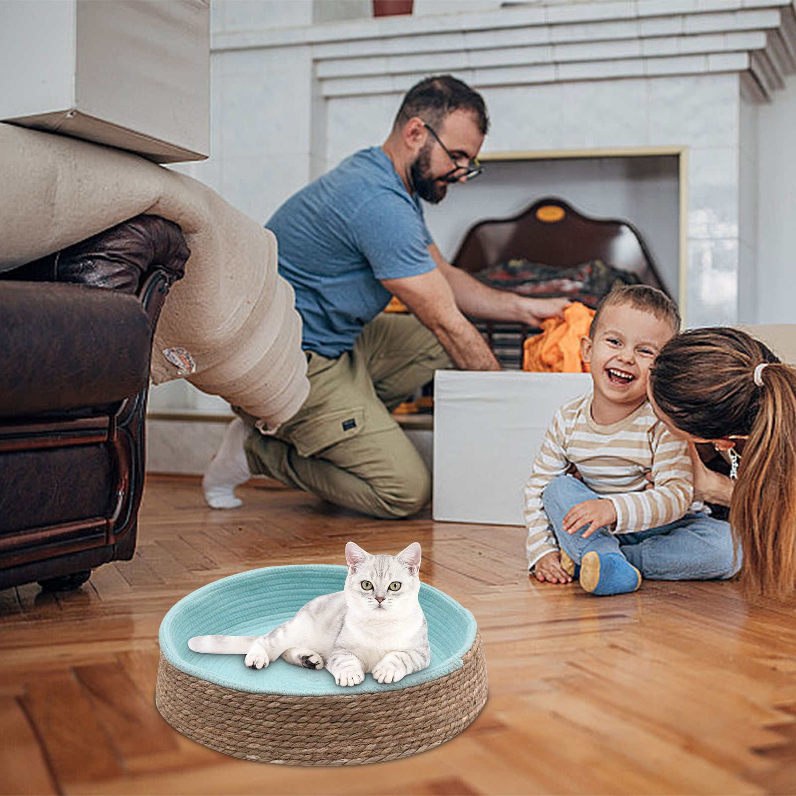 Staron Bed for Cats (B), Cat Bed Rattan Weaving Pet Storage Basket ...