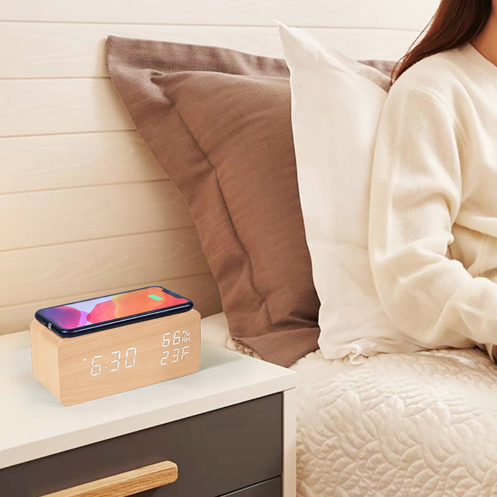 Staron Digital Alarm Clock with Wireless Charging Temperature Humidity ...