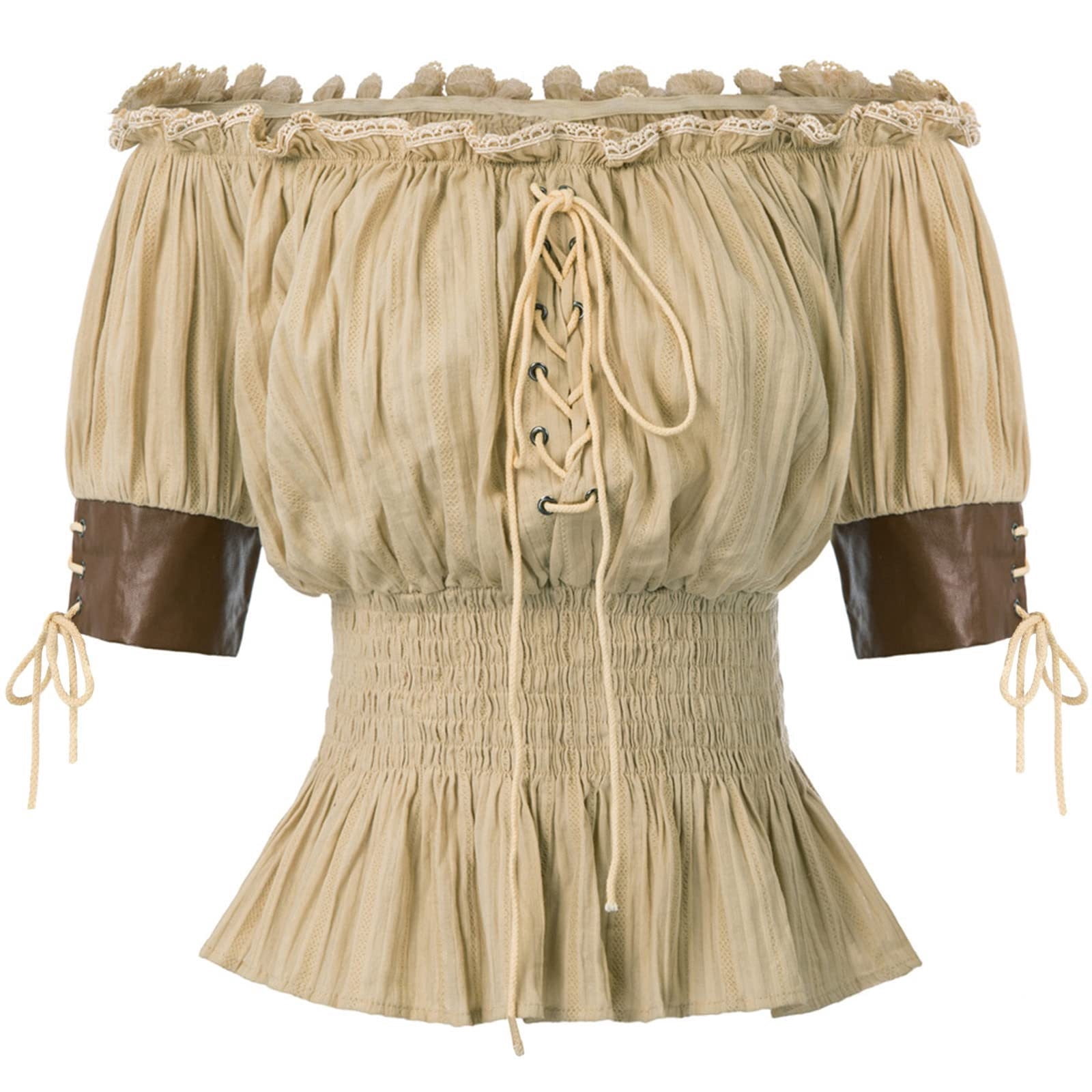 Staron Renaissance Gothic Off Shoulder Blouse for Women Vintage Lace-Up ...