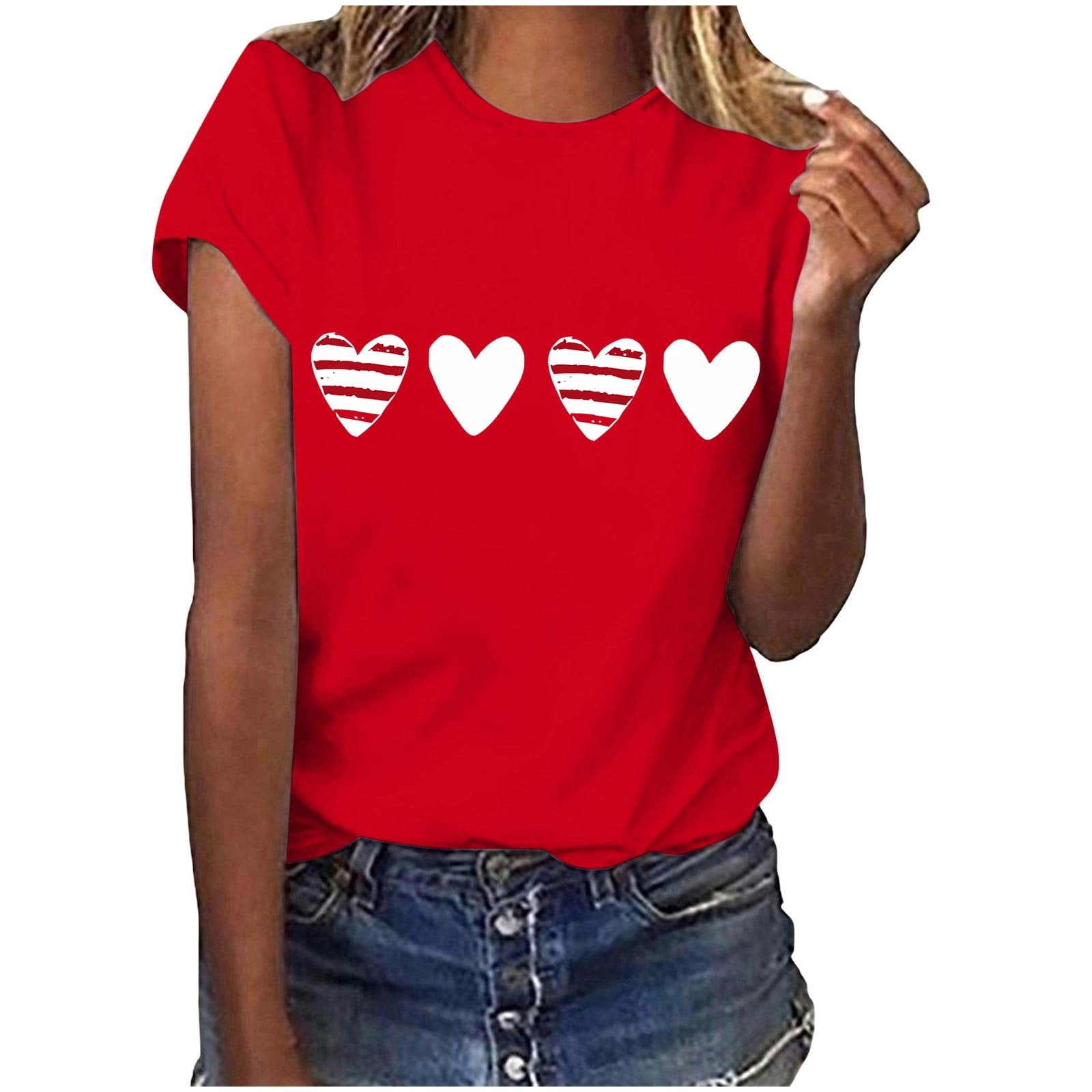 Staron Women's Printed T-Shirt Casual Round Neck Short Sleeve Loose ...