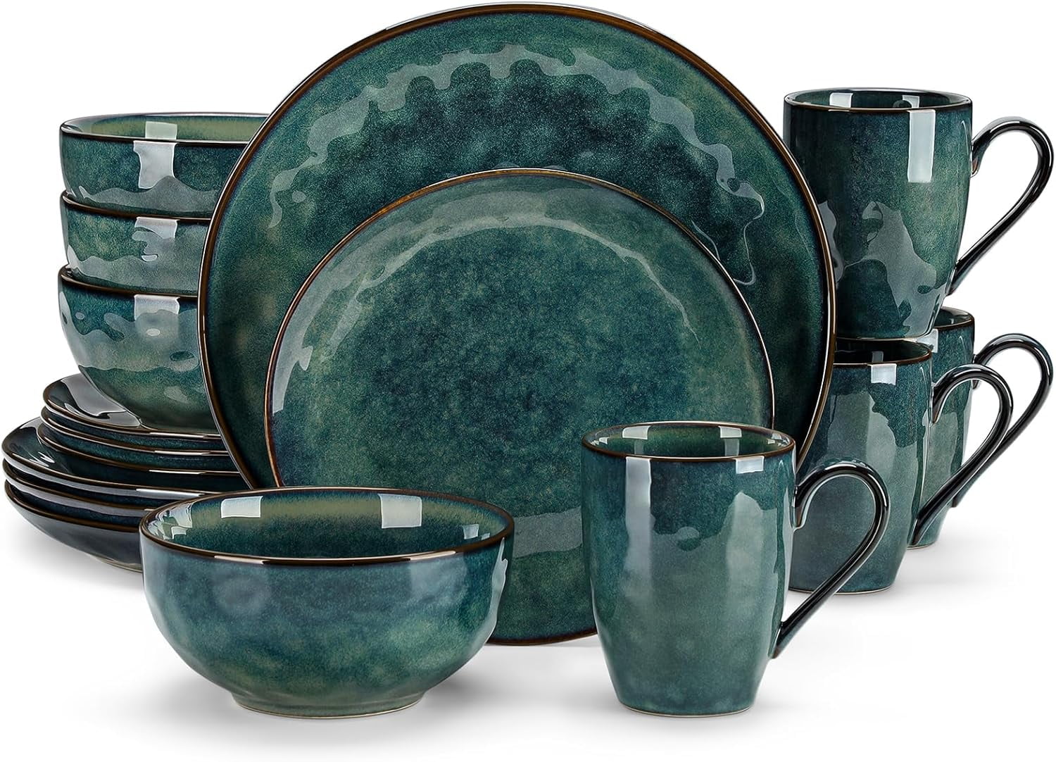 Starry 16 Pieces Green Dinnerware Set, Reactive Glaze Dinner Sets ...
