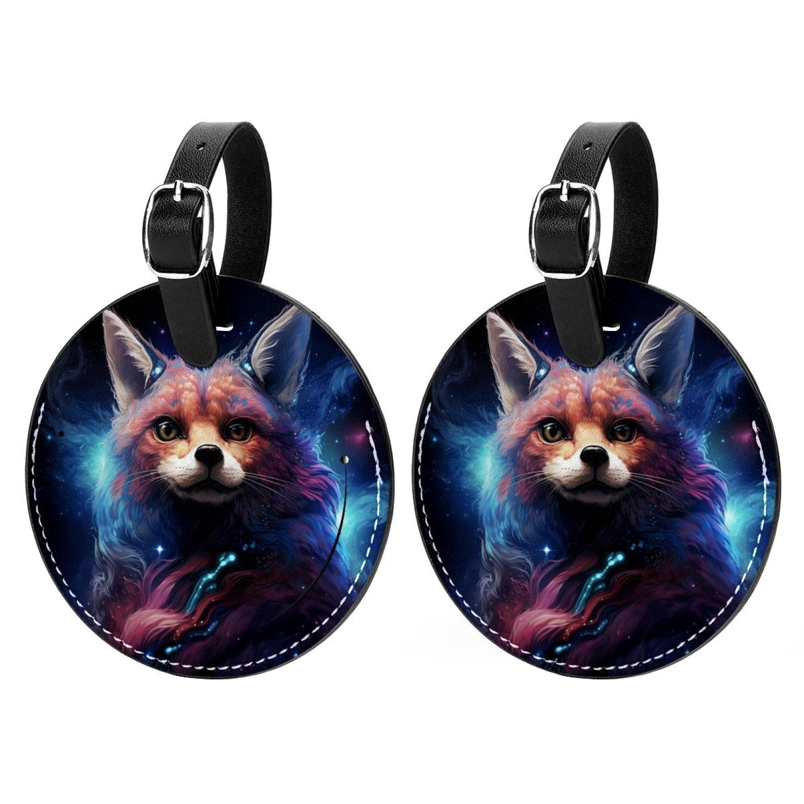 Starry Animals 2Pcs PU Leather Round Luggage Tags with Privacy Cover ...