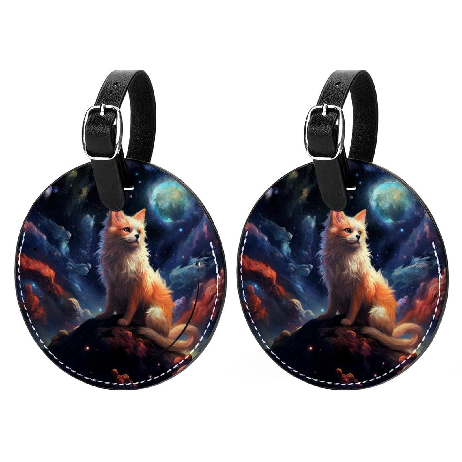 Starry Animals 2Pcs PU Leather Round Luggage Tags with Privacy Cover ...