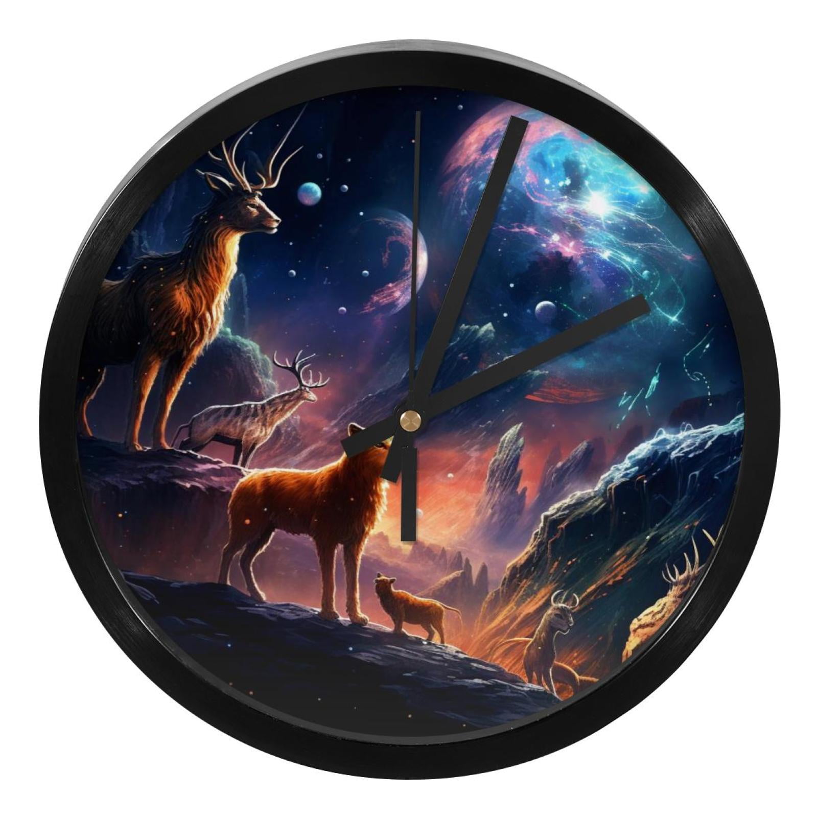 Starry Animals 9.8 Inch Silent Non-Ticking Round Digital Wall Clock ...