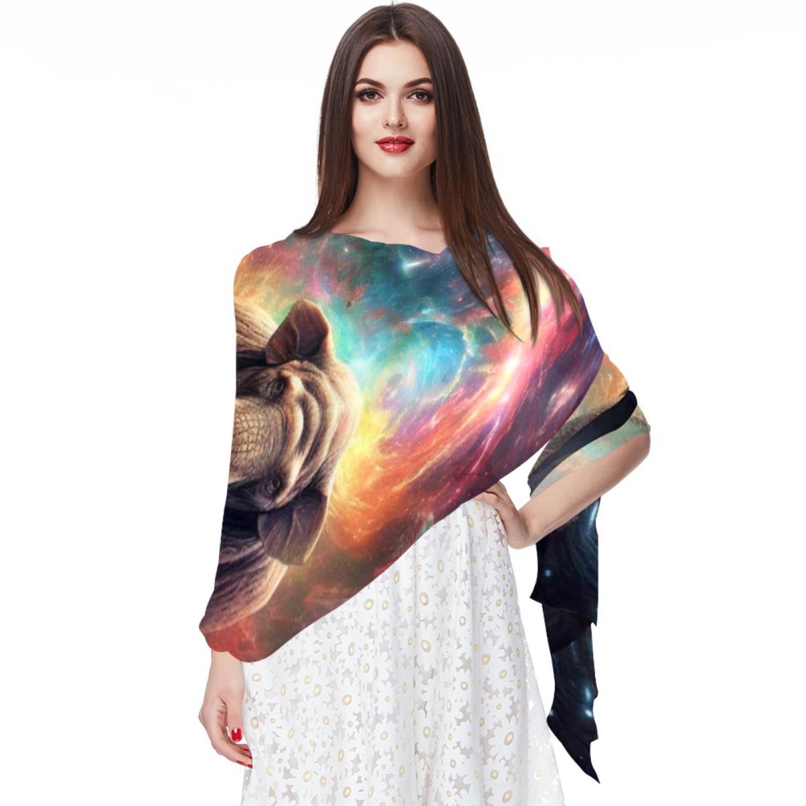 Starry Animals Elegant Silk Scarf - Translucent Chiffon Yarn ...