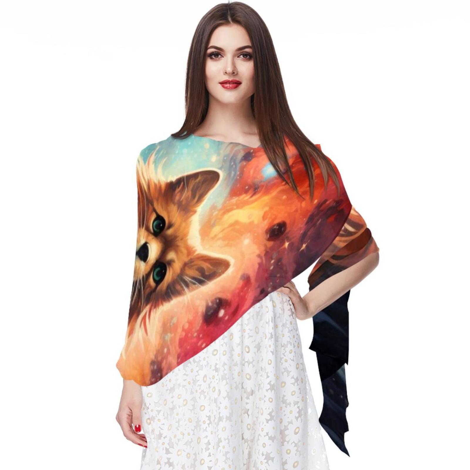 Starry Animals Light and Breathable Chiffon Yarn Silk scarf for Women ...