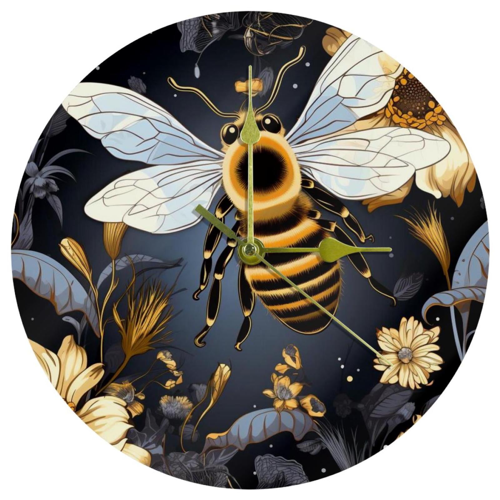 Starry Bee 9.8 Inch Round Acrylic Wall Clock - Silent Non Ticking ...
