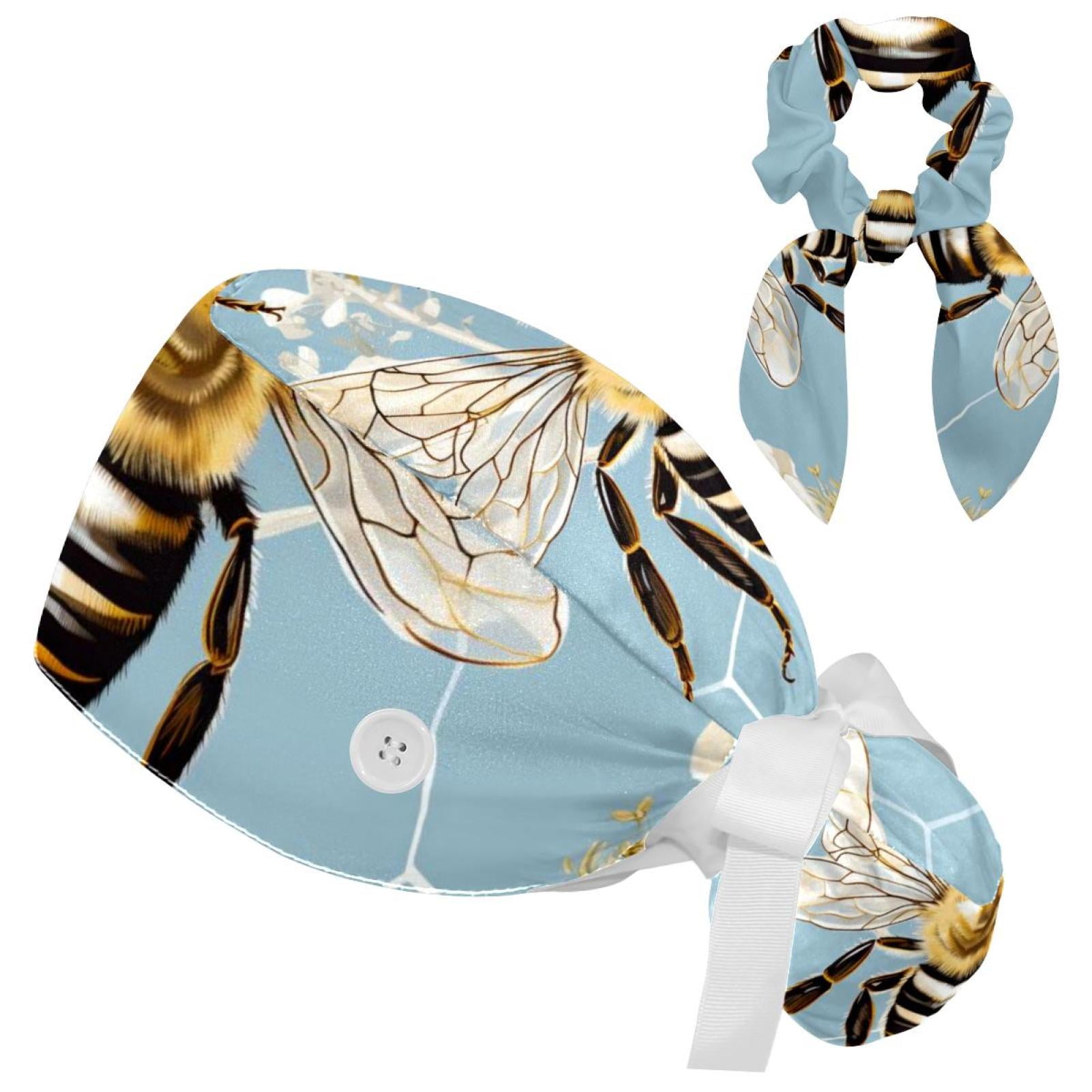 Starry Bee Adjustable Women Scrub Cap with Buttons Bow Hair Scrunchy ...
